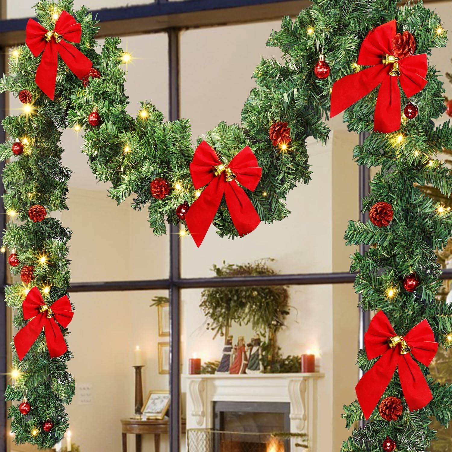 Foraging dimple 9 FT Christmas Garland, Battery Operated Prelit Garland ...