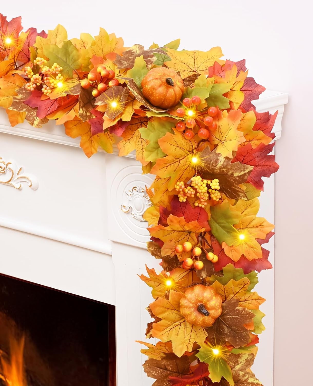 Foraging dimple Lighted Fall Garland for Mantle, 5.58ft Battery ...