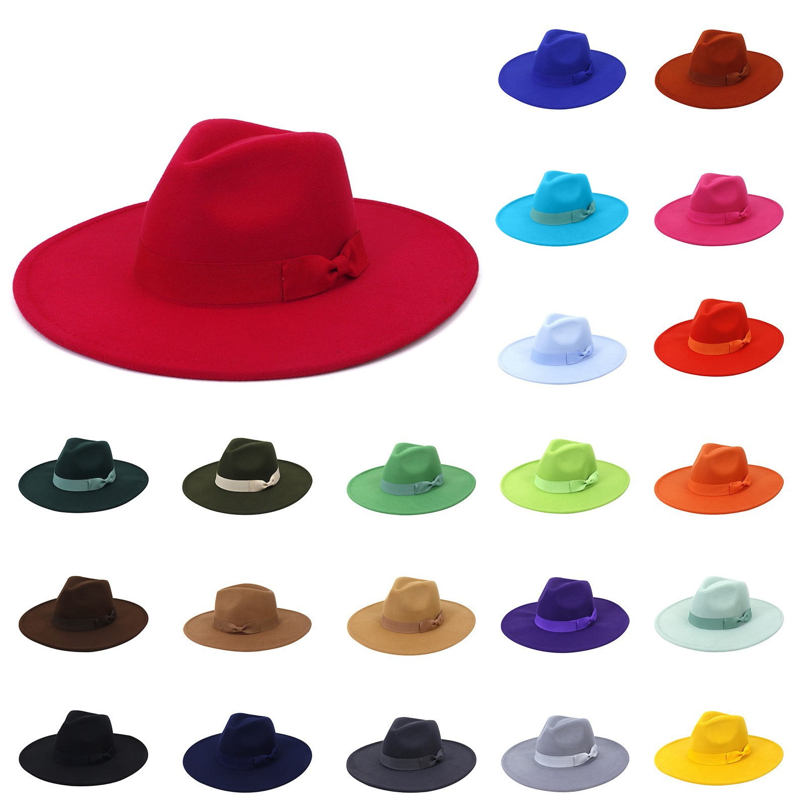 Foraging dimple Unisex Fashion Wide Wool Belt Flat Top Fedora Hat Party ...