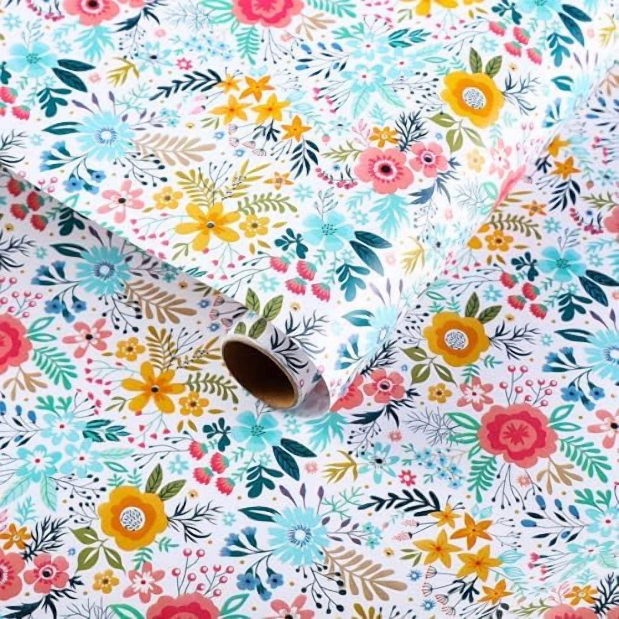 Foral Gift Wrapping Paper Roll, 17 inch x 32.8 feet, Colorful Spring ...