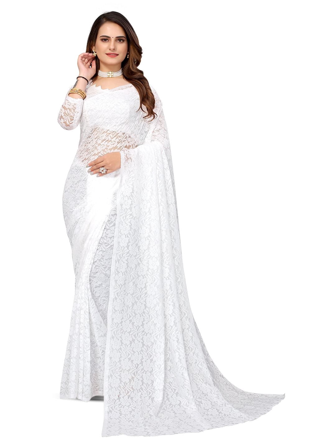 Foral Woven Design Net Saree - 25488212 - Walmart.com