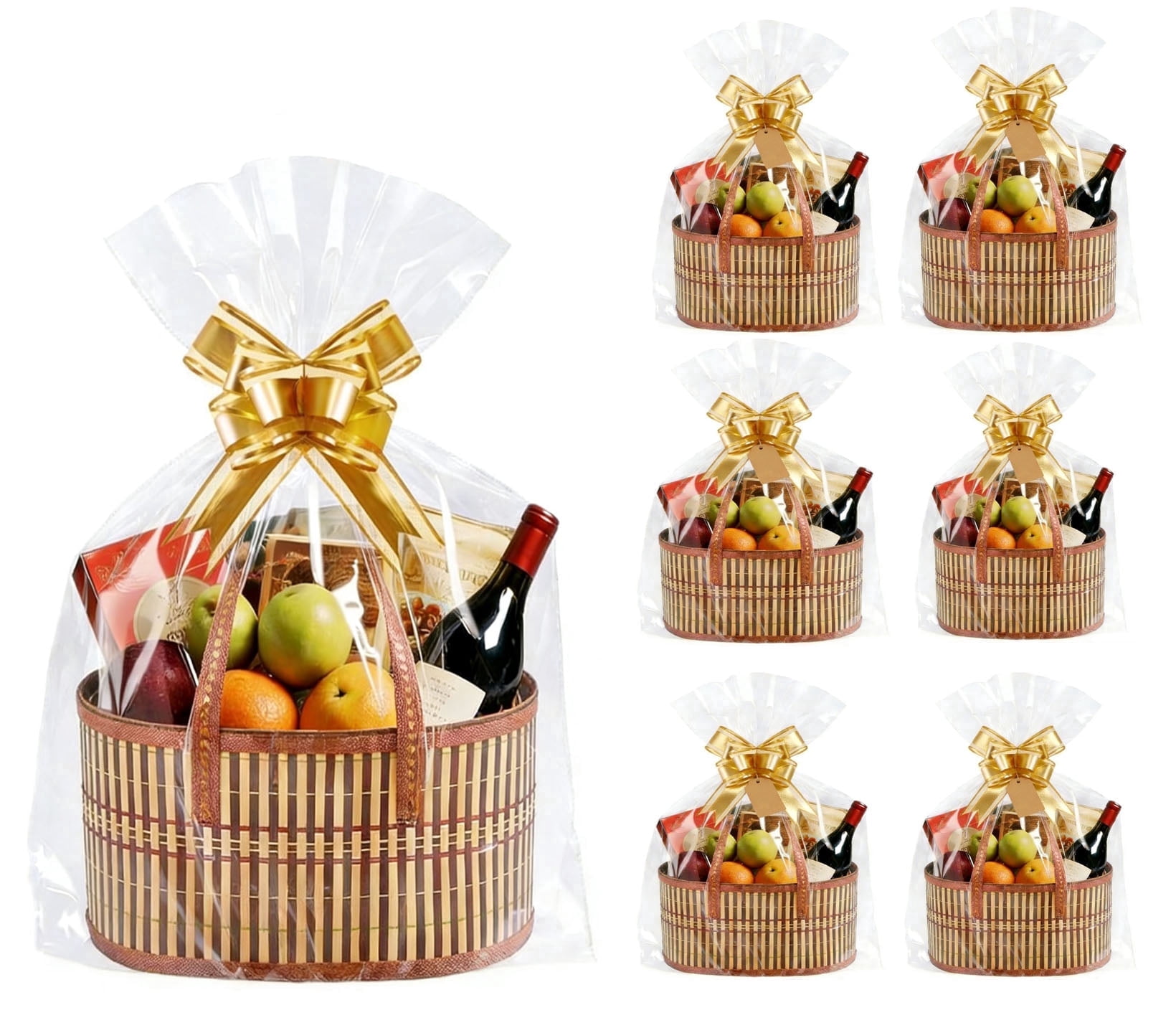 Forautely 6-Pack Foldable Bamboo Gift Baskets with Handles – DIY Kit ...