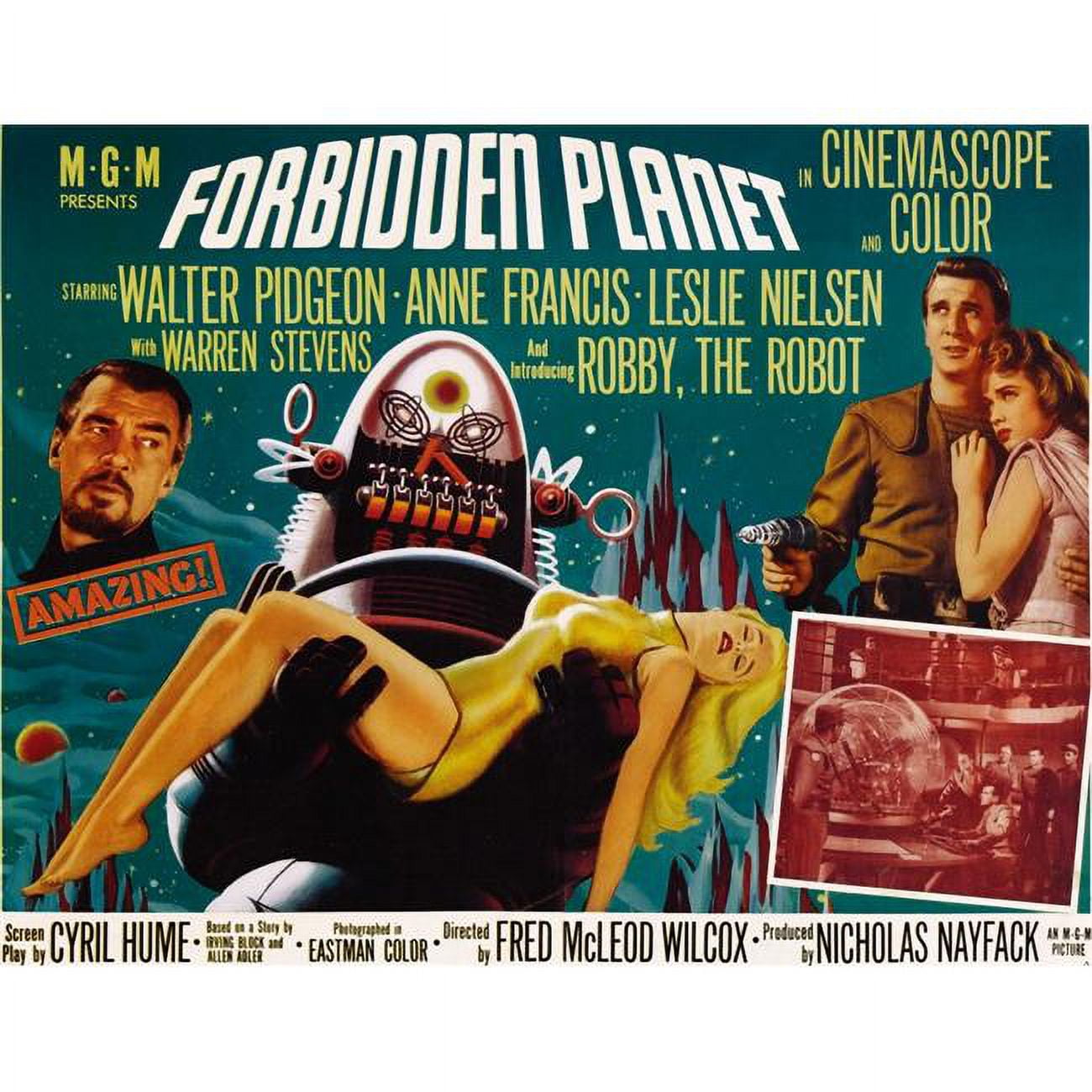 Forbidden Planet Walter Pidgeon Anne Francis Robby The Robot Leslie Nielsen 1956. Movie Poster ...