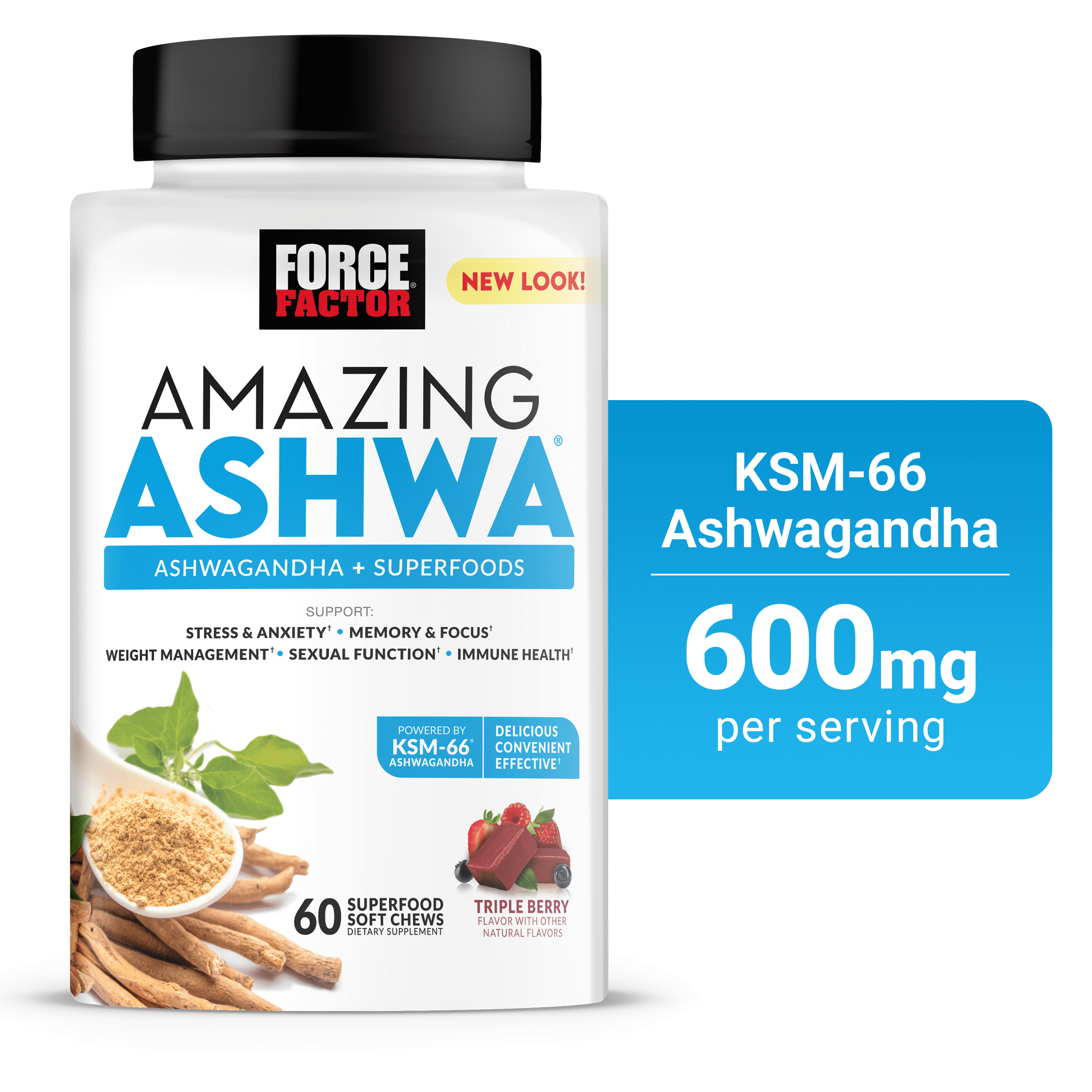 Force Factor Amazing Ashwa, Ashwagandha Stress Supplement, Triple Berry ...