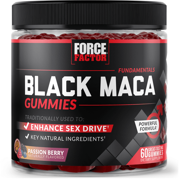 Force Factor Black Maca Gummies with BioPerine for Vitality Energy and Strength, Passion Berry ...