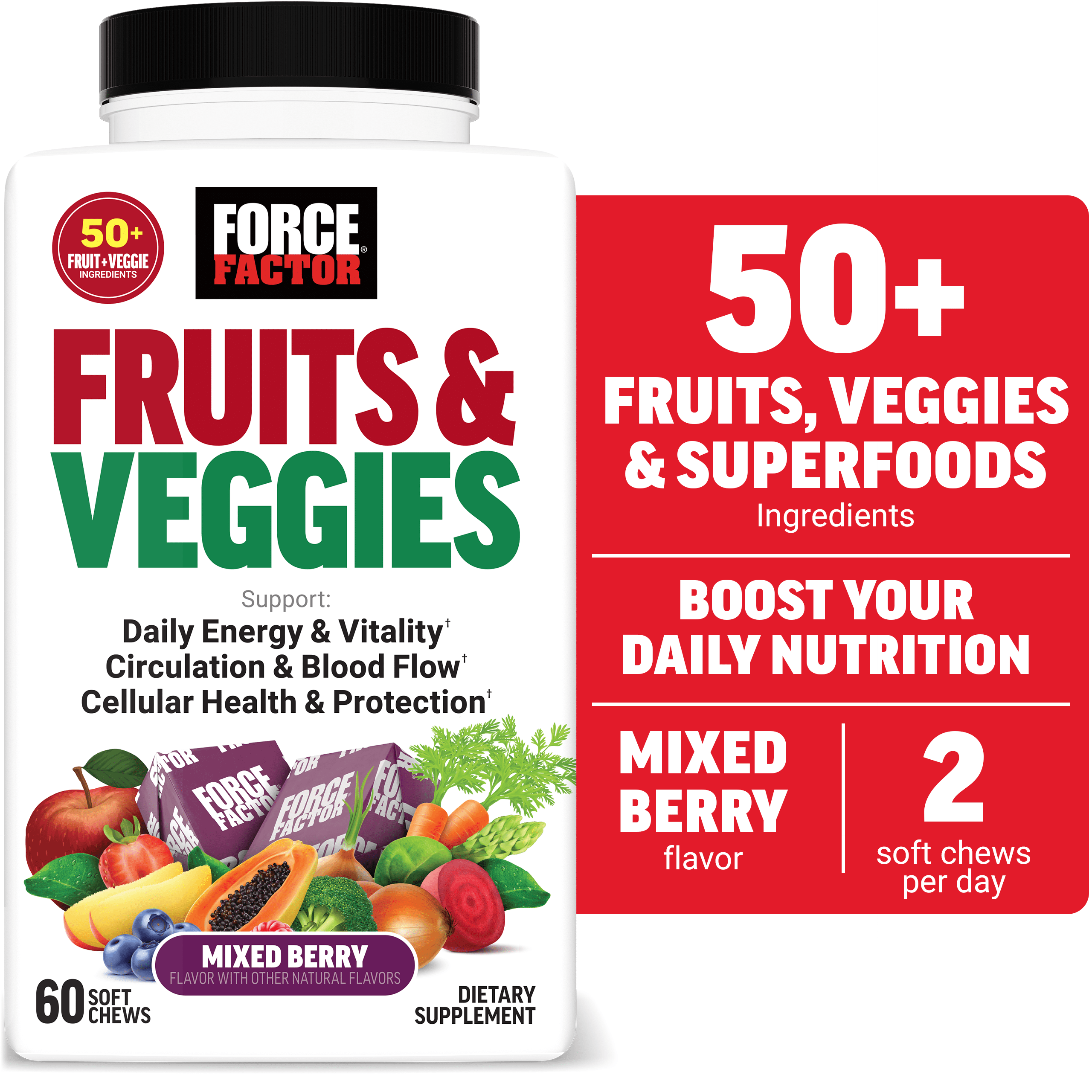 Force Factor Fruits & Veggies Superfood Antioxidant Supplement, 50 ...