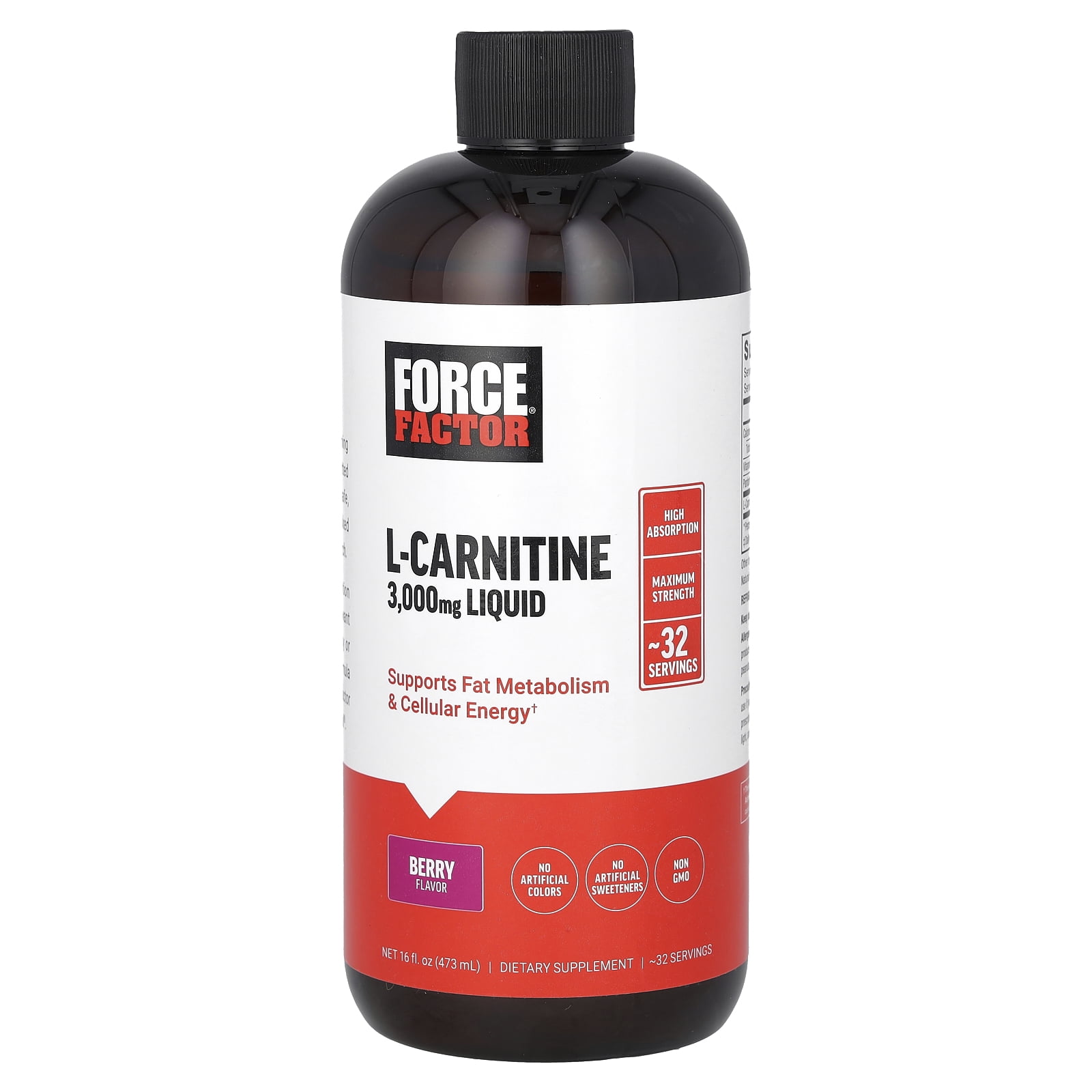 Force Factor L-Carnitine Liquid, Berry, 3,000 mg , 16 fl oz (473 ml ...
