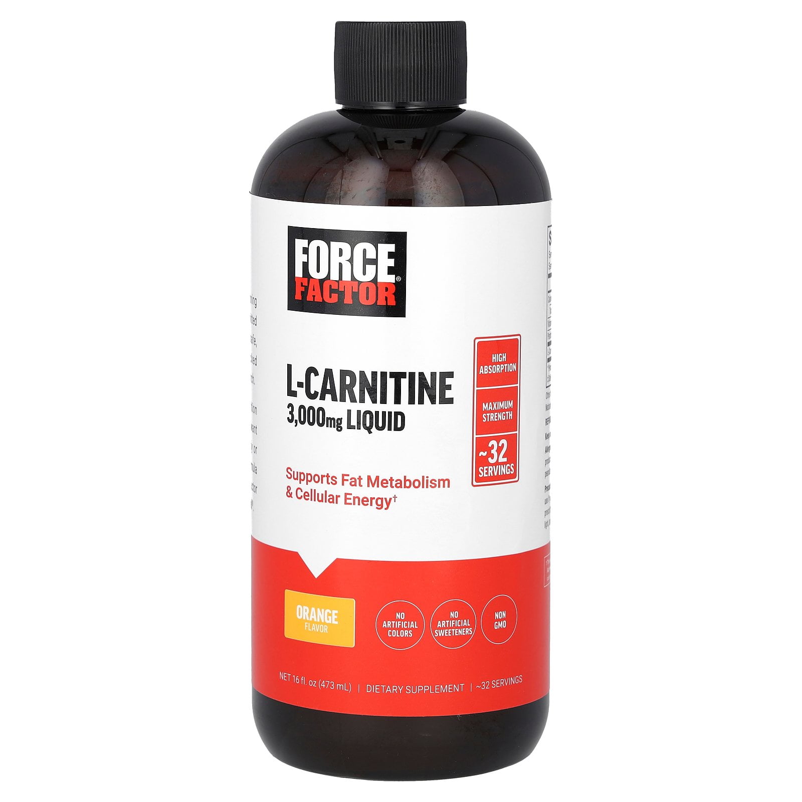 Force Factor L-Carnitine Liquid, Orange, 3,000 mg, 16 fl oz (473 ml ...
