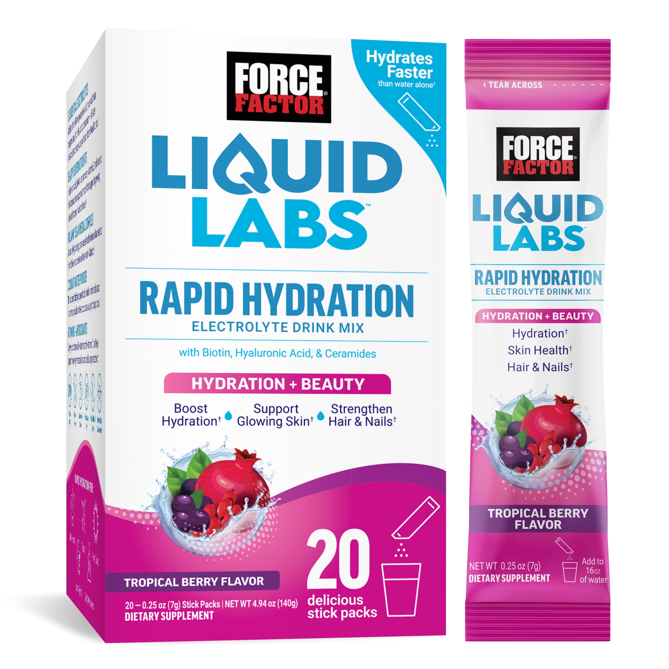 Force Factor Liquid Labs Beauty, Rapid Hydration Electrolyte Powder for ...