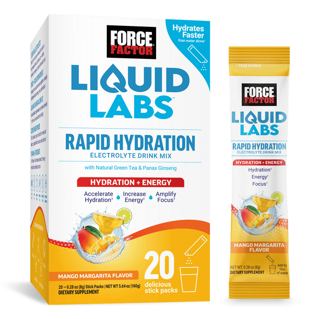 Force Factor Liquid Labs Energy & Rehydration Water Powder Enhancement ...