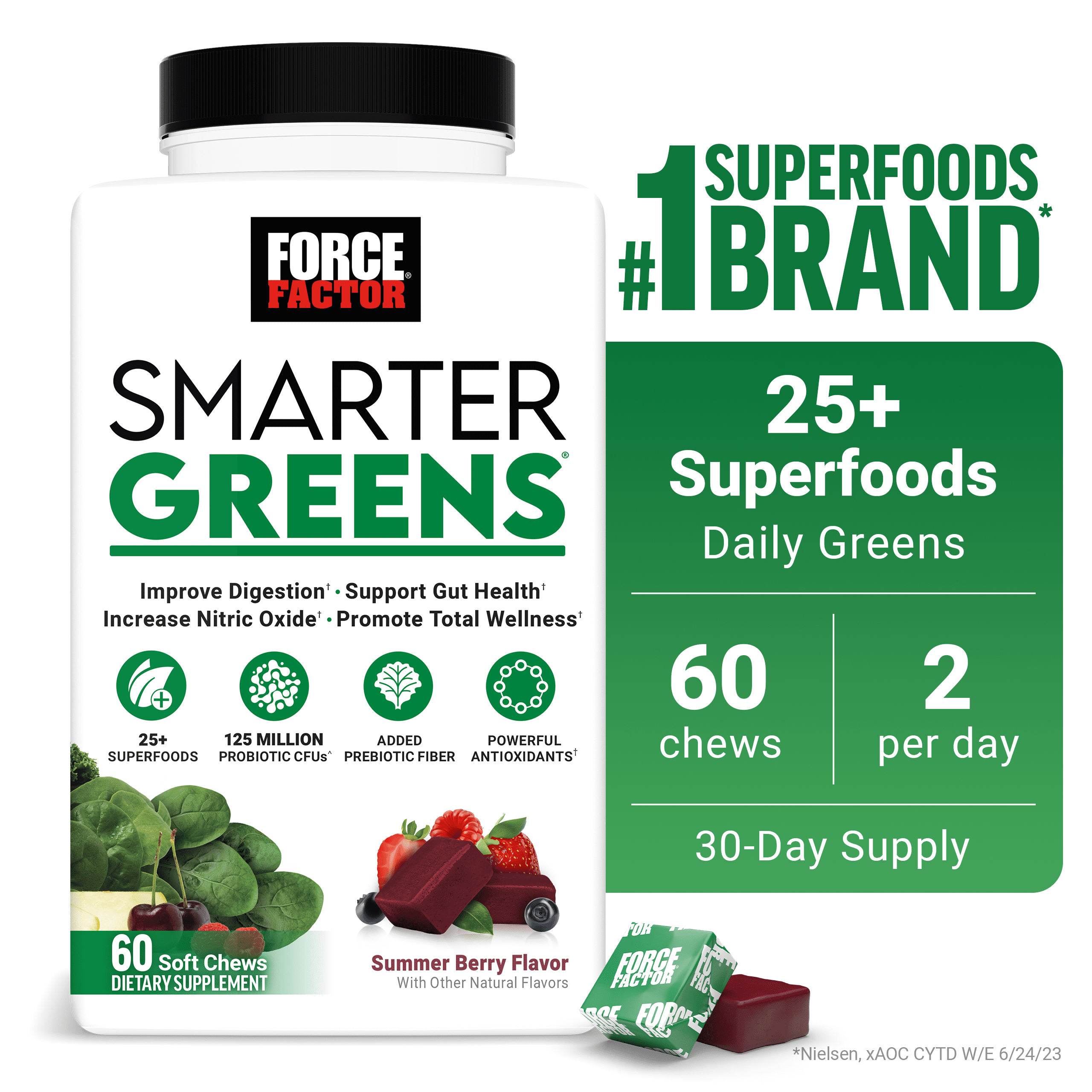 Force Factor Smarter Greens Super Energy Soft Chews, Superfoods ...