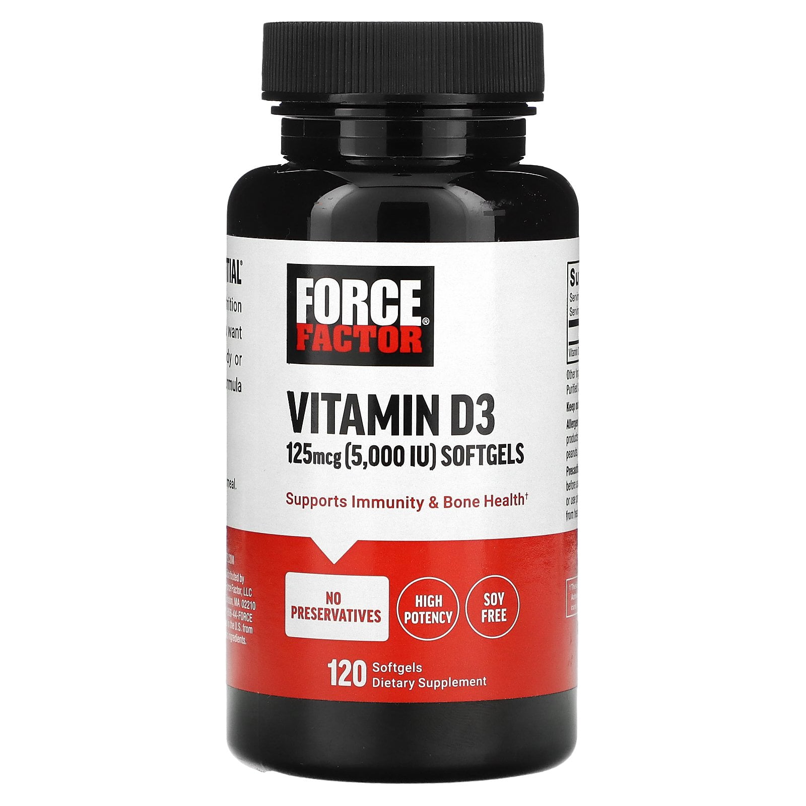 Force Factor Vitamin D3, 125 mcg (5,000 IU), 120 Softgels - Walmart.com