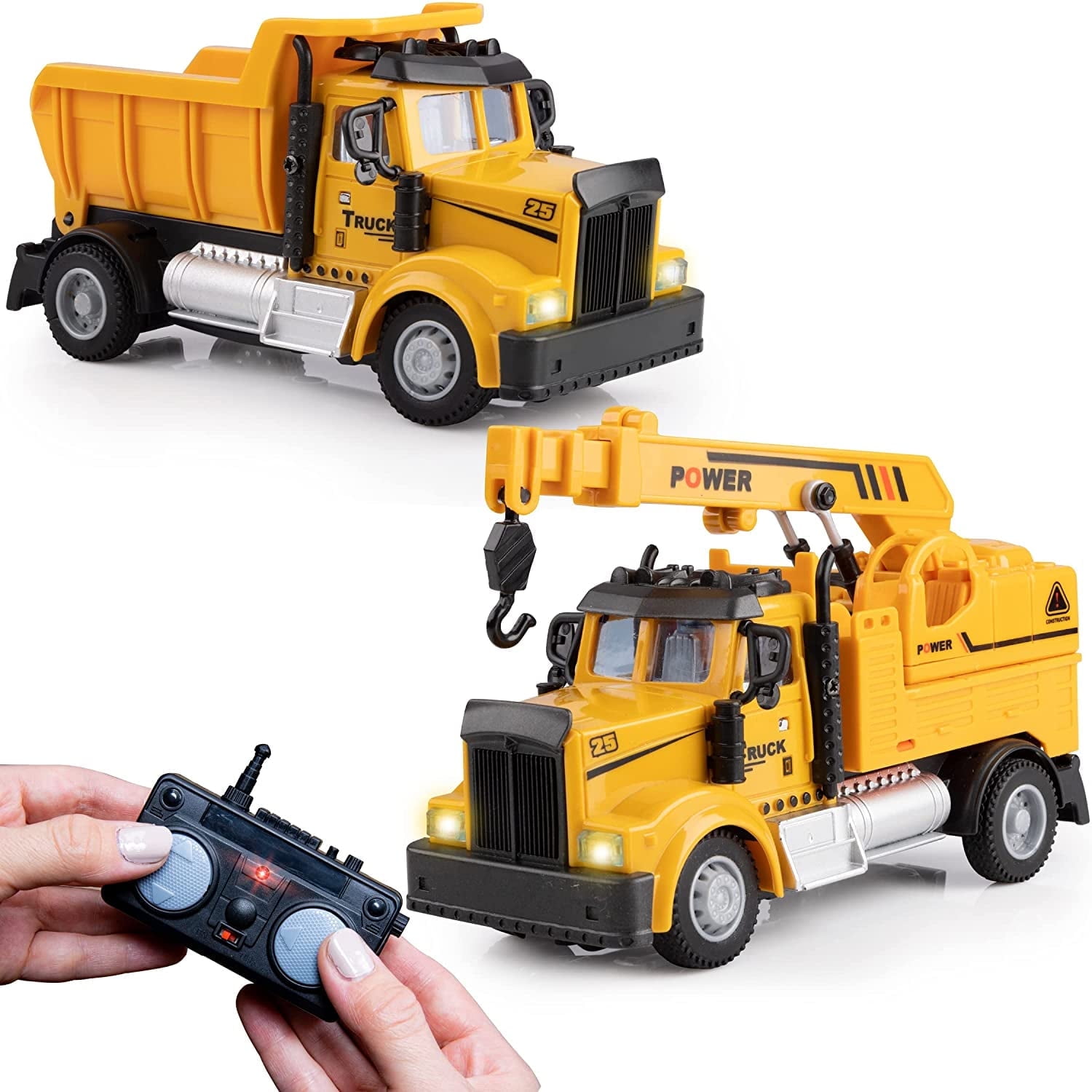 Force1 Remote Control Mini Construction Vehicles Set: 2pk Crane and ...