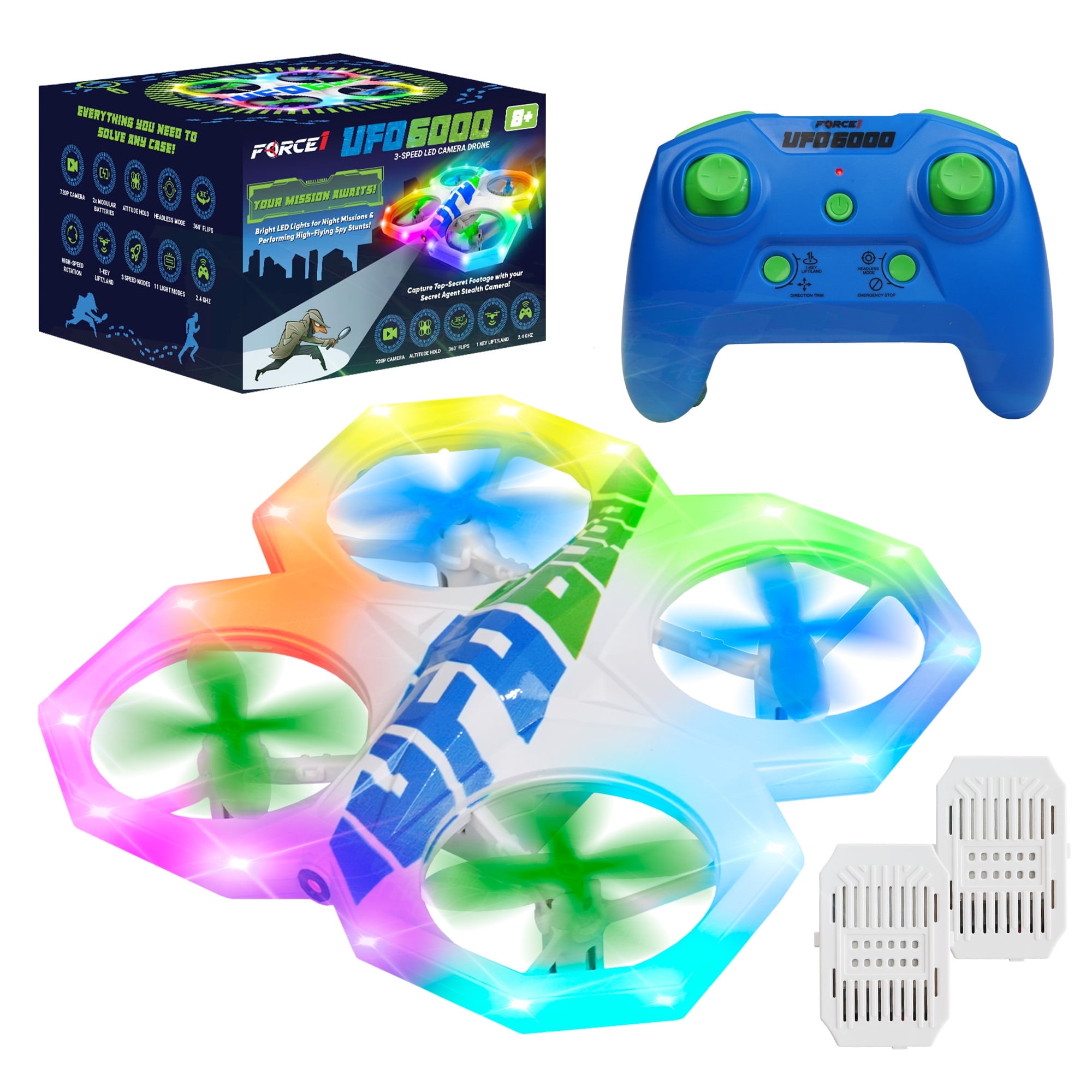 Force1 UFO 6000 Mini RC Stunt Aerial Drone, Multicolor LED Lights with ...