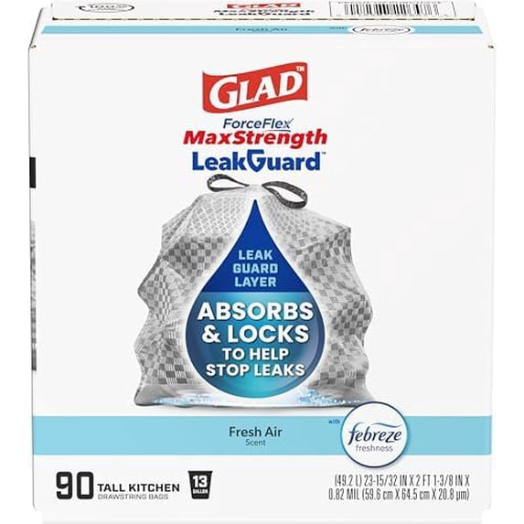 ForceFlex MaxStrength LeakGuard Trash Bags, 13 Gal, Fresh Air, 90 Ct ...