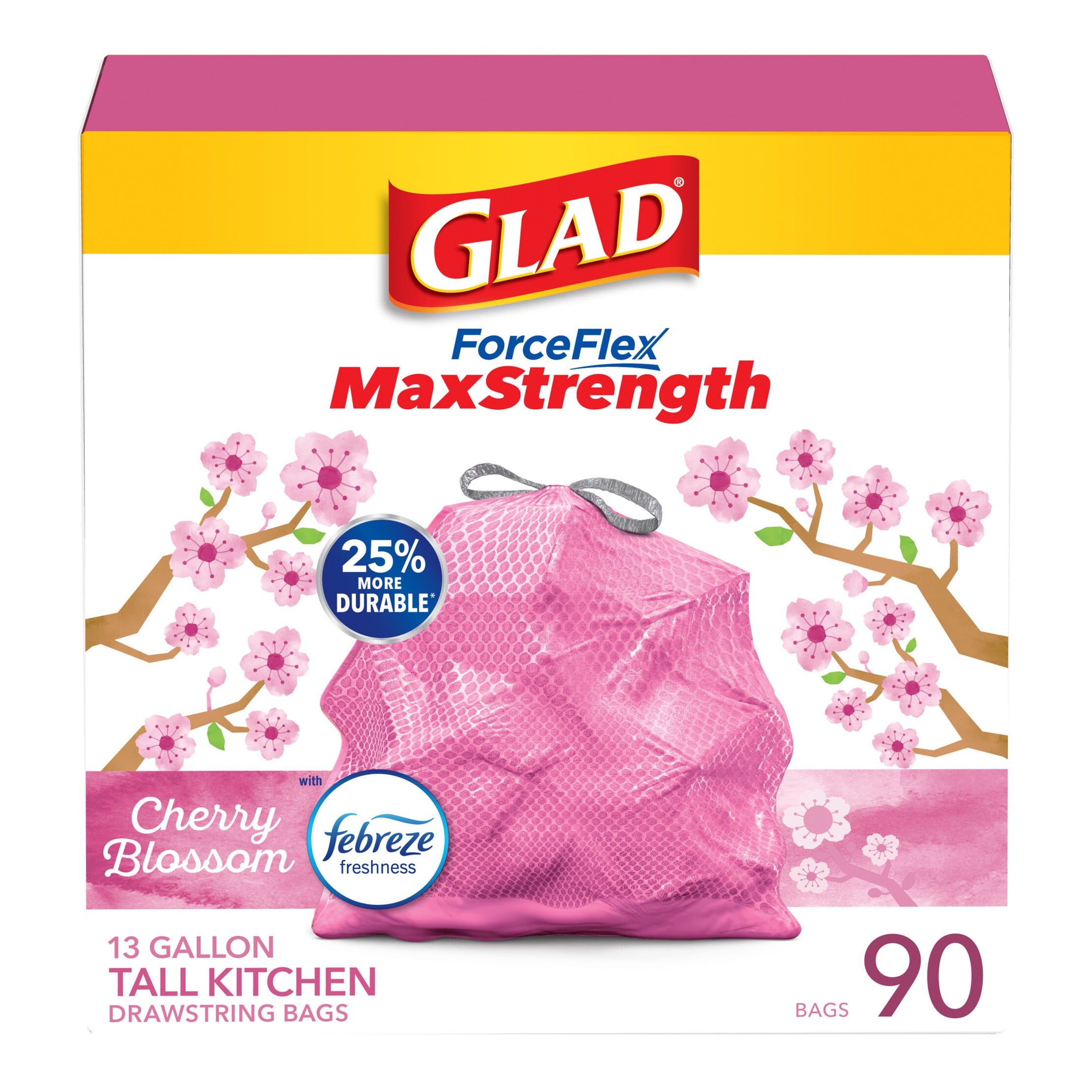 ForceFlex MaxStrength Tall Kitchen Drawstring Pink Trash Bags - Cherry ...