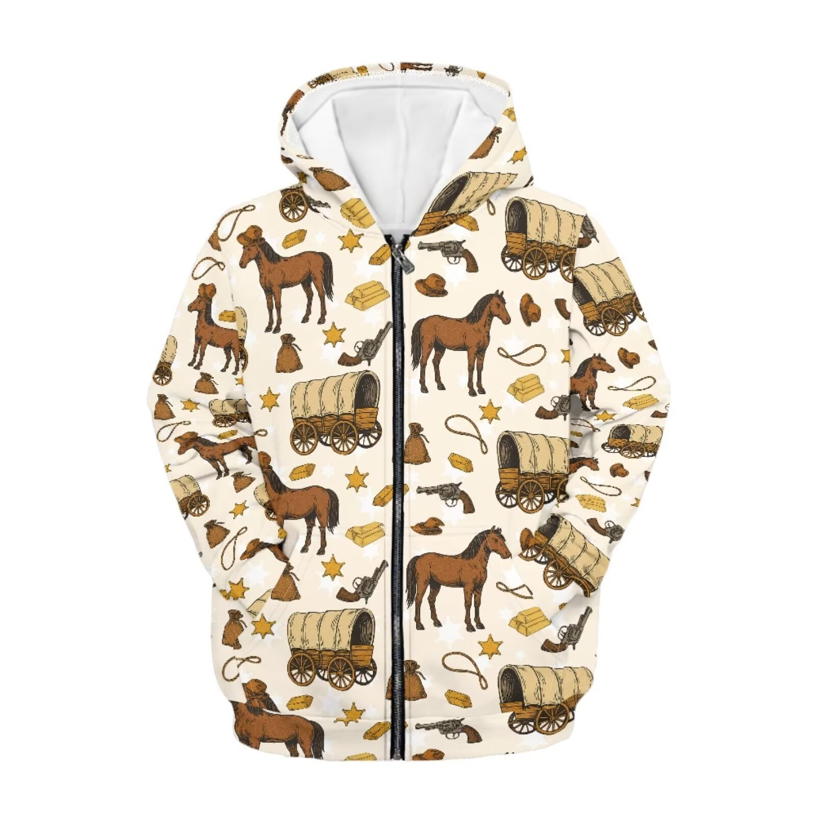 Forchrinse Horses Hoodies for Girls Boys Casual Full-Zip Hooded Jacket ...