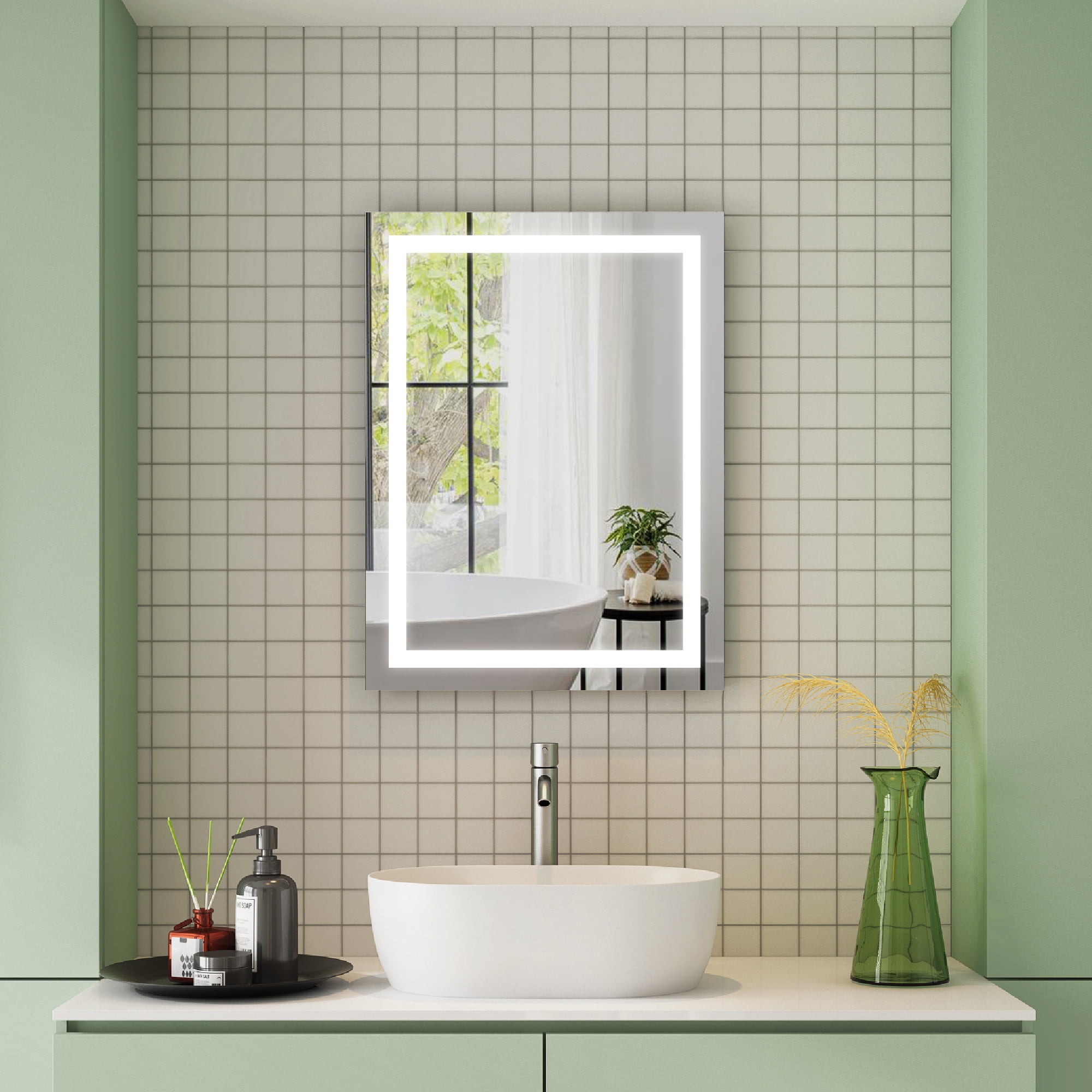 Forclover 24"x32" LED Lighted Bathroom Mirror, Wall Mounted Bathroom ...