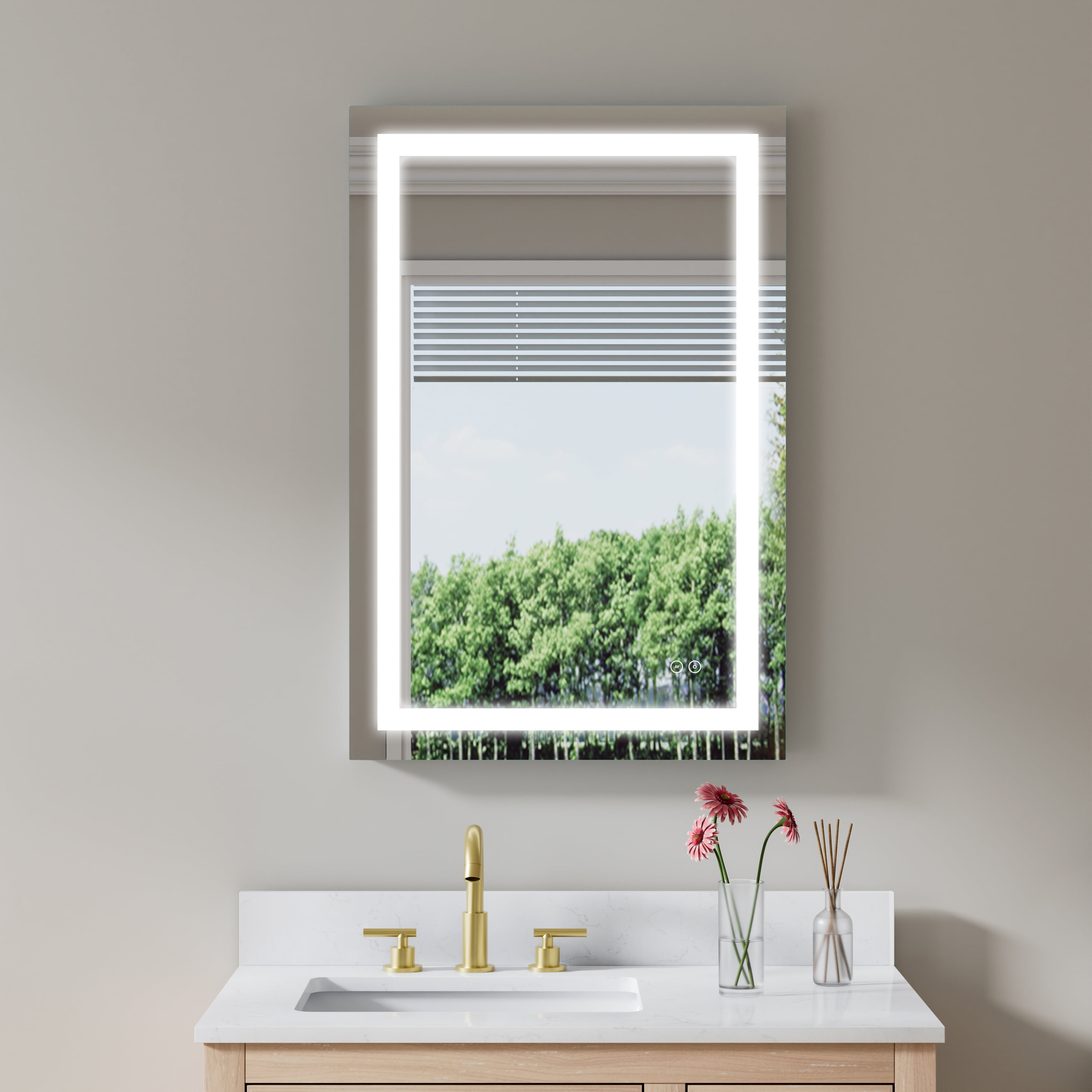 Forclover 24"x36" LED Lighted Bathroom Mirror, Wall Mounted Bathroom ...