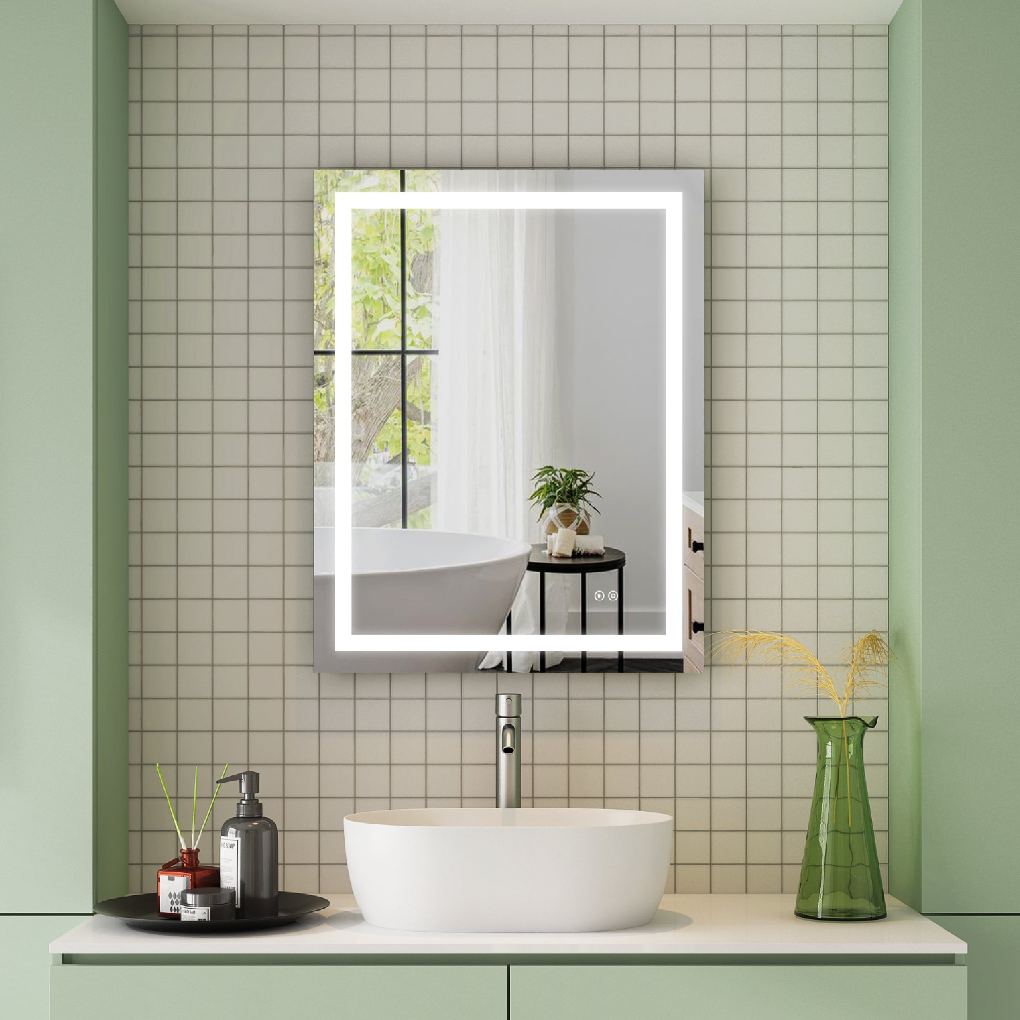 Forclover 28"x36" LED Lighted Bathroom Mirror, Wall Mounted Bathroom ...