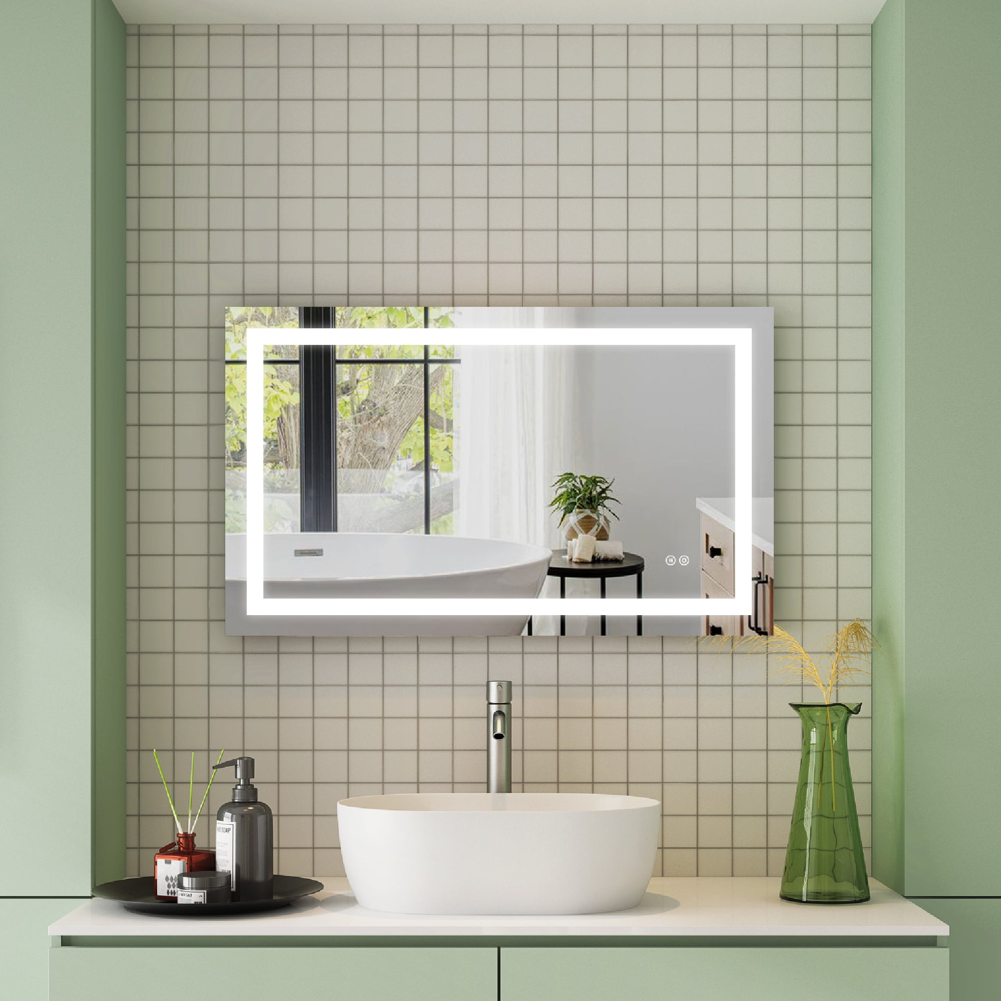 Forclover 40"x24" LED Lighted Bathroom Mirror, Wall Mounted Bathroom ...