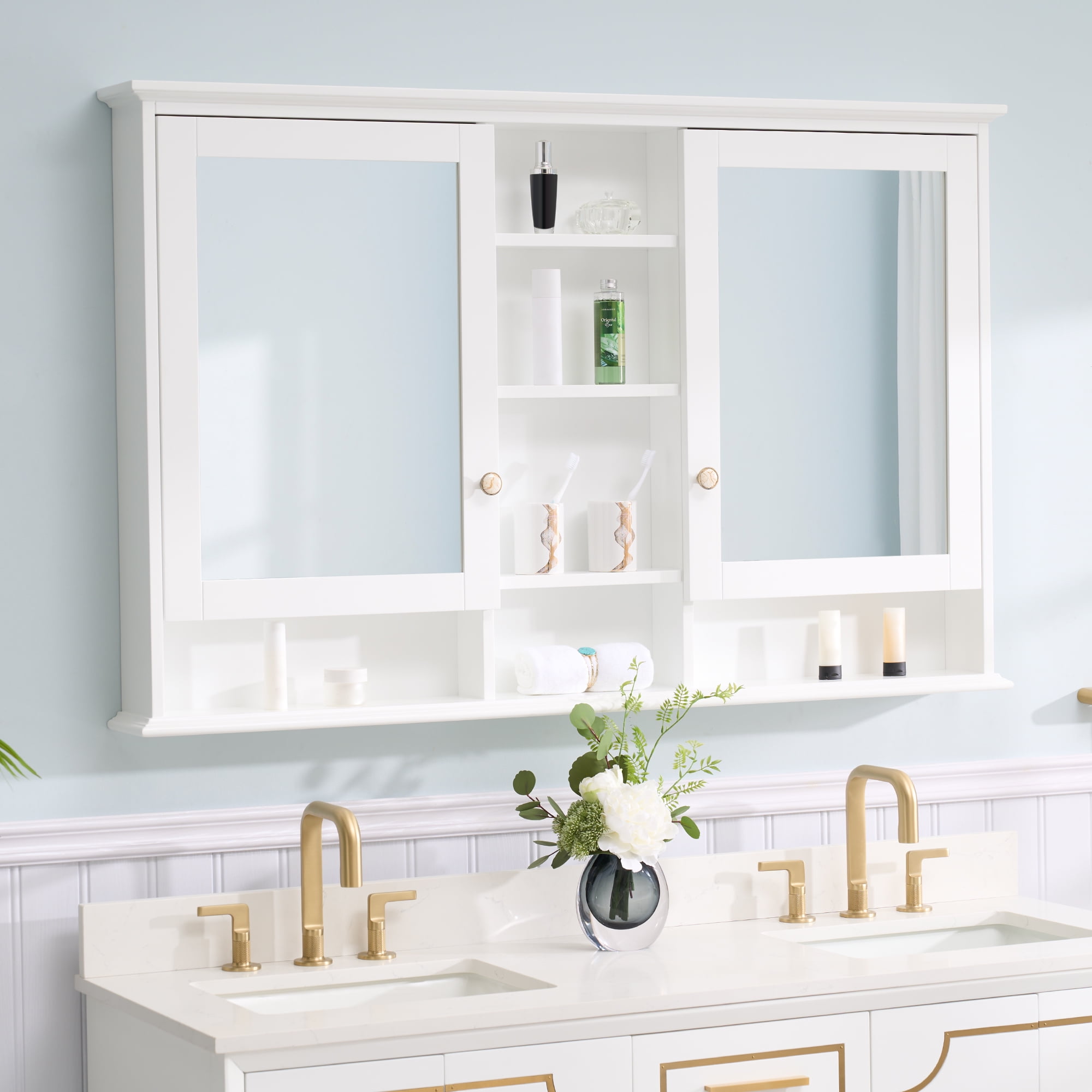 "Forclover Wall Mounted Mirrored Medicine Cabinet, 55""x 35"", 3 Tier ...