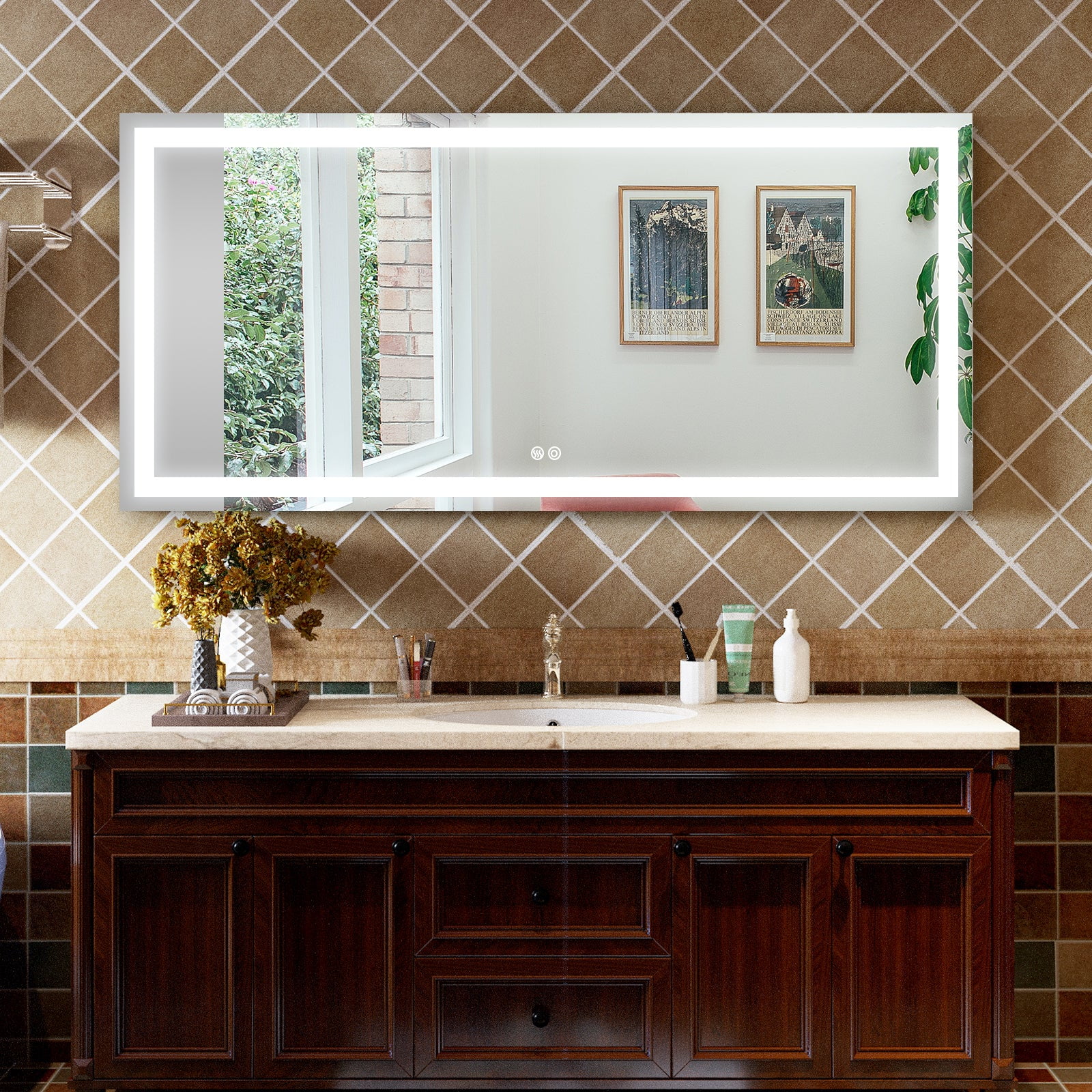 Forclover 72 x 36 inch Rectangular LED Light Bathroom Mirror, Bathroom ...