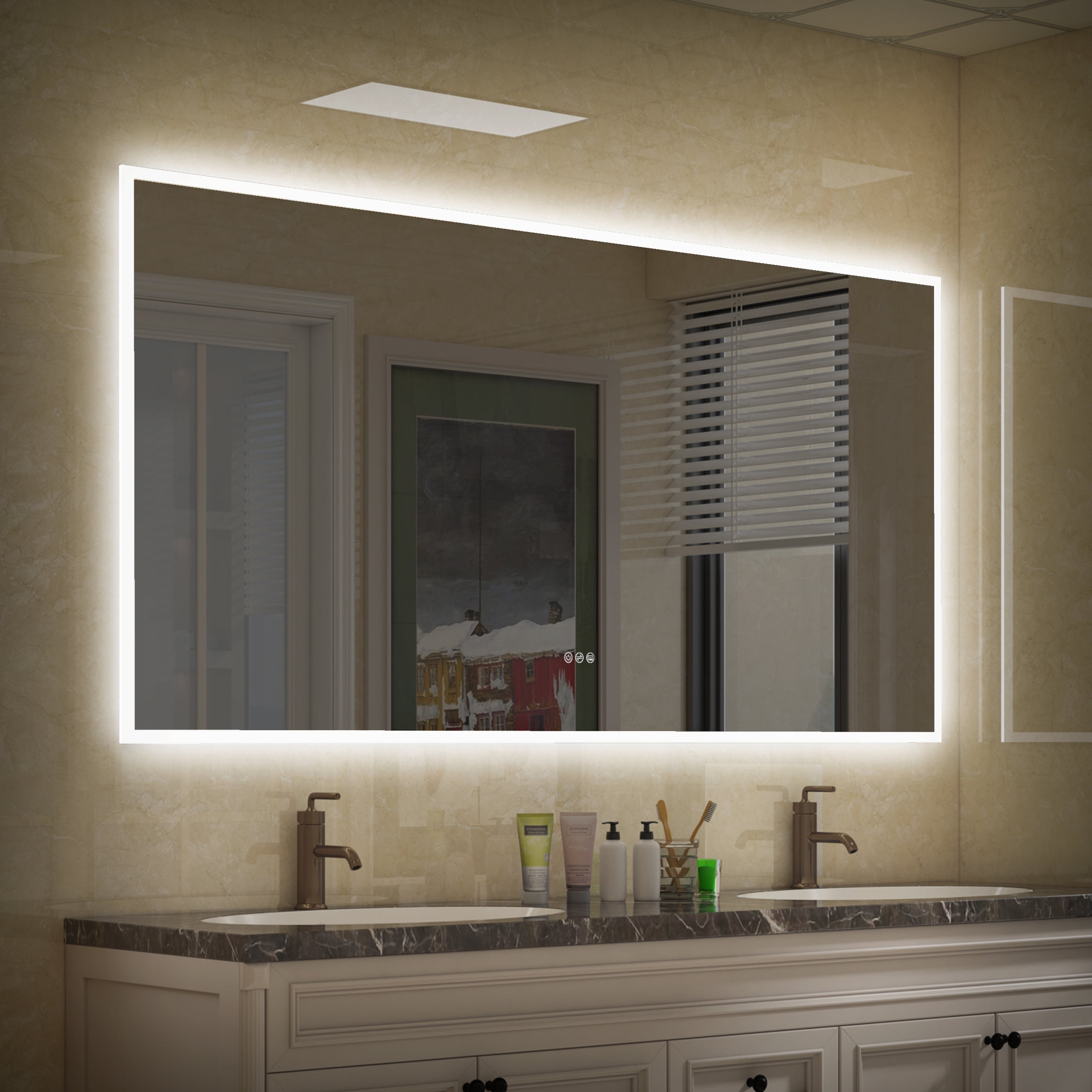 Forclover 72x36 inch LED Bathroom Mirror with Lights, Lighted Vanity Mirror with Touch Button ...
