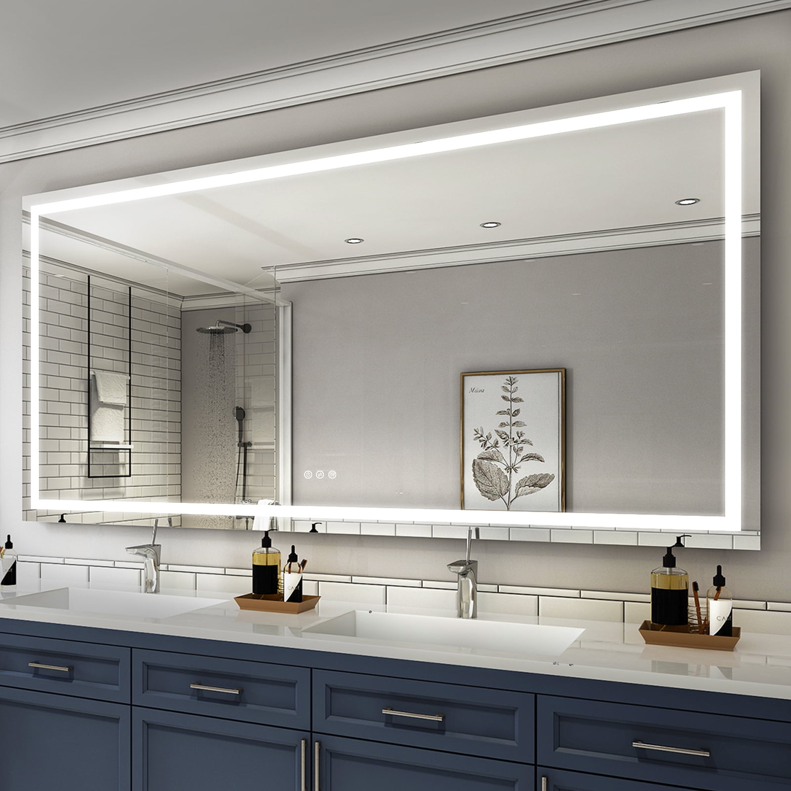 Forclover 84 x 42 inch Rectangular LED Light Bathroom Mirror, Bathroom ...