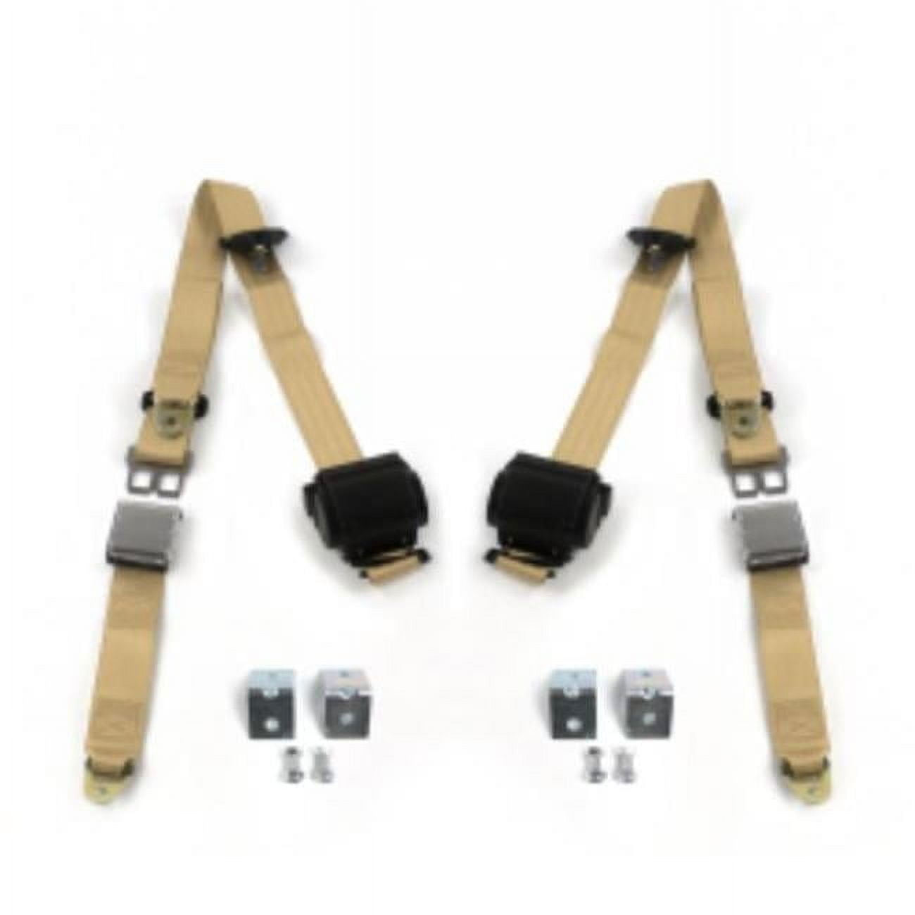 Ford 1952-1954 Airplane 3 Point Tan Retractable Bucket Seat Belt Kit ...