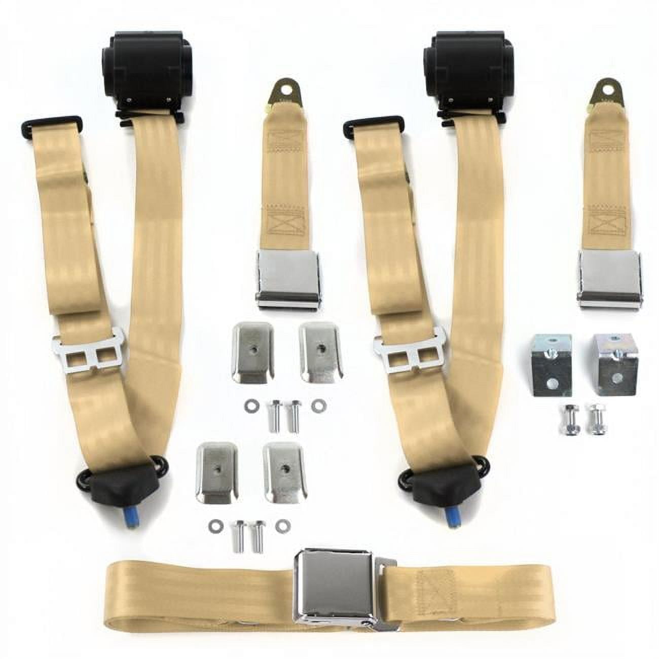 Ford 1957-1959 Airplane 3 Point Tan Retractable Bench Seat Belt Kit ...