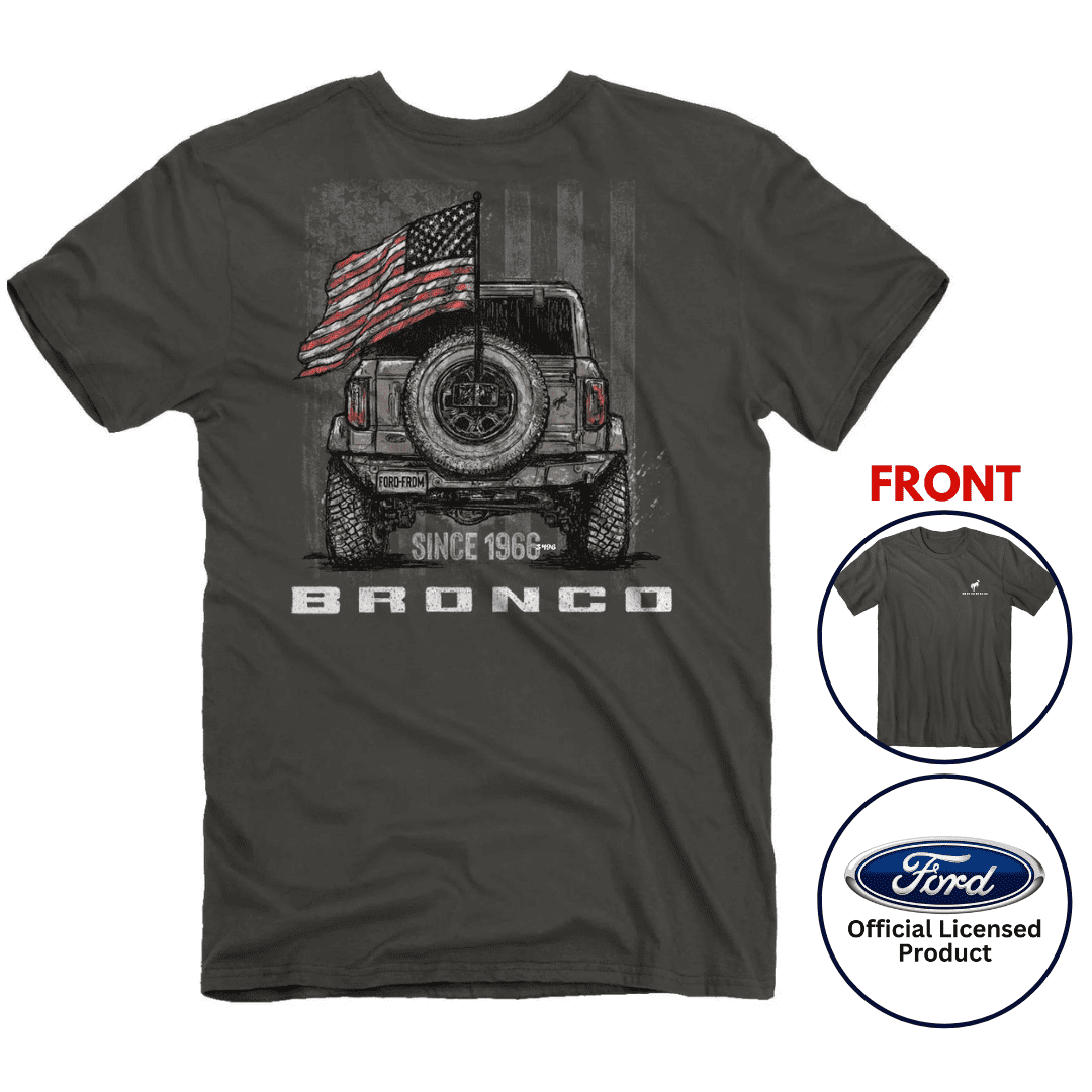 Ford Bronco Emblem Freedom American Flag Graphic T-Shirt Grey Official ...