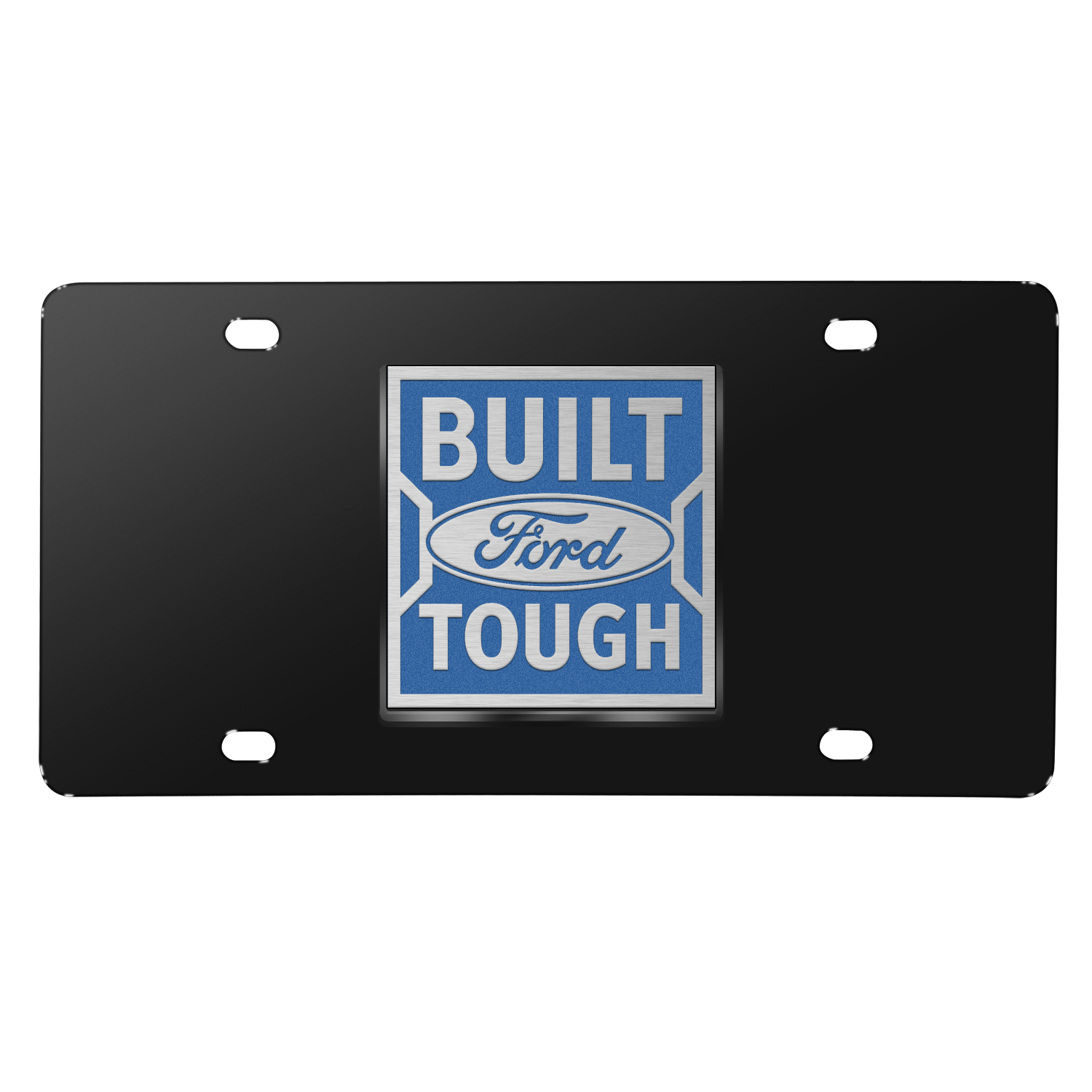 Ford Built Ford Tough in Blue 3D Logo Black Stainless Steel License ...