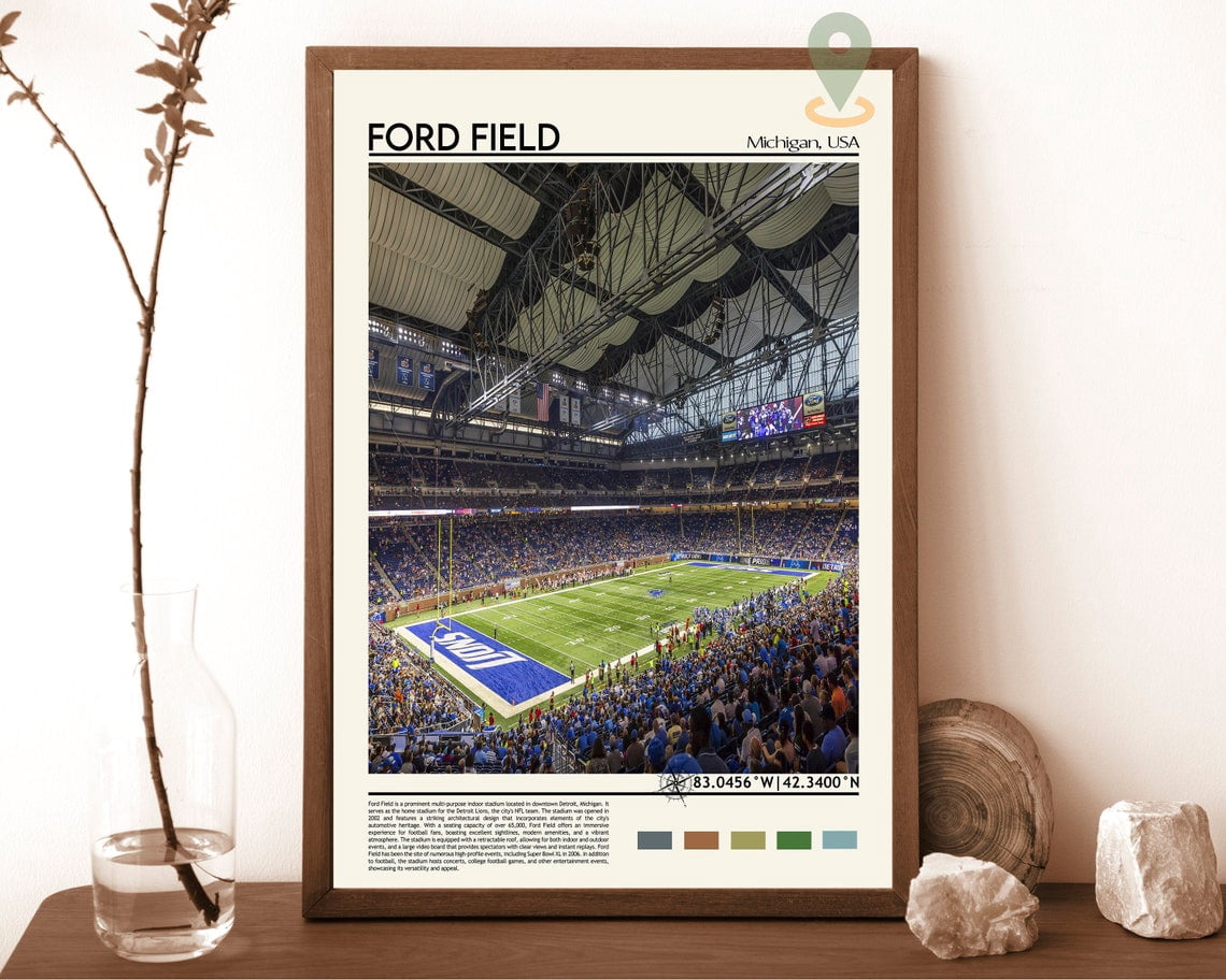 Ford Field Stadium Print, Ford Field Stadium Poster, Ford Field Stadium ...