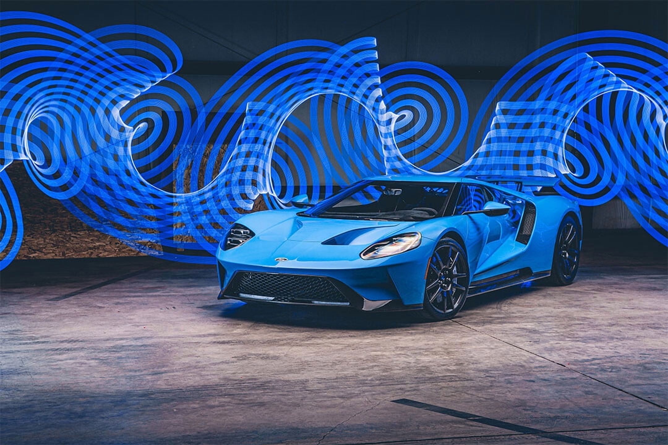 Ford GT Sporty Car Blue Neon Lights Home Decor - 20x30 Inch Glossy ...