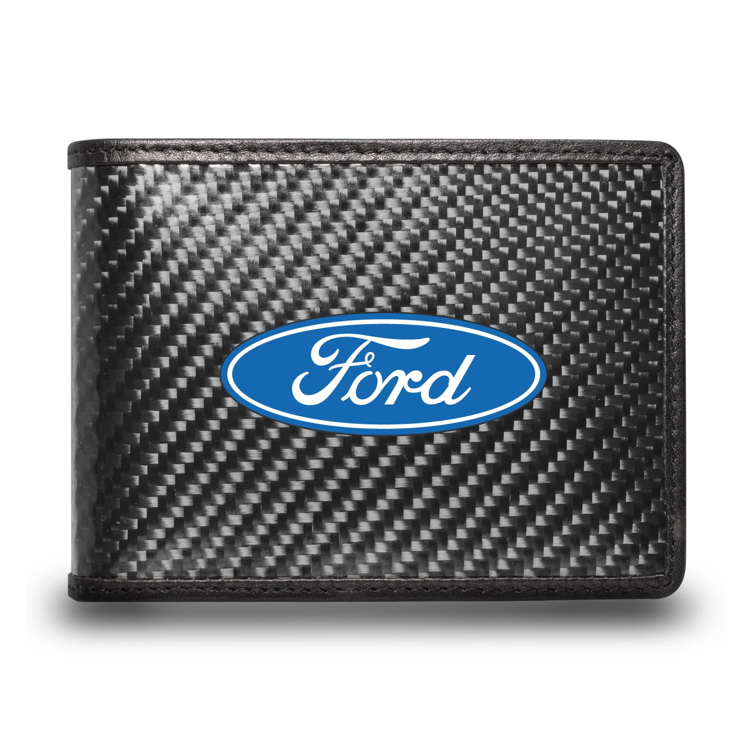 Ford Logo Black Real Carbon Fiber Leather RFID Blocking Bi-fold Wallet ...