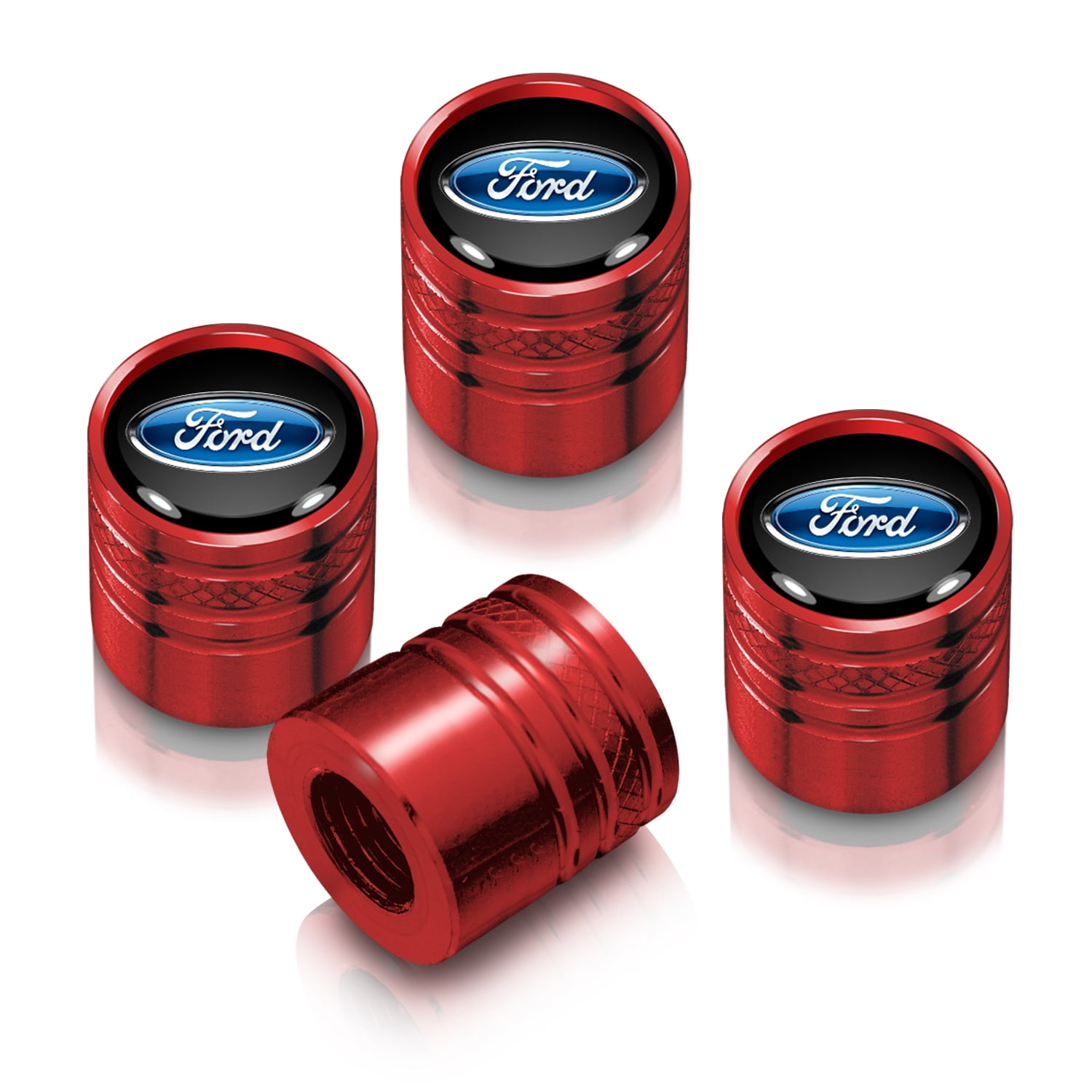 Ford Logo in Black on Red Cylinder-Style Premium Anodized Aluminum Tire ...
