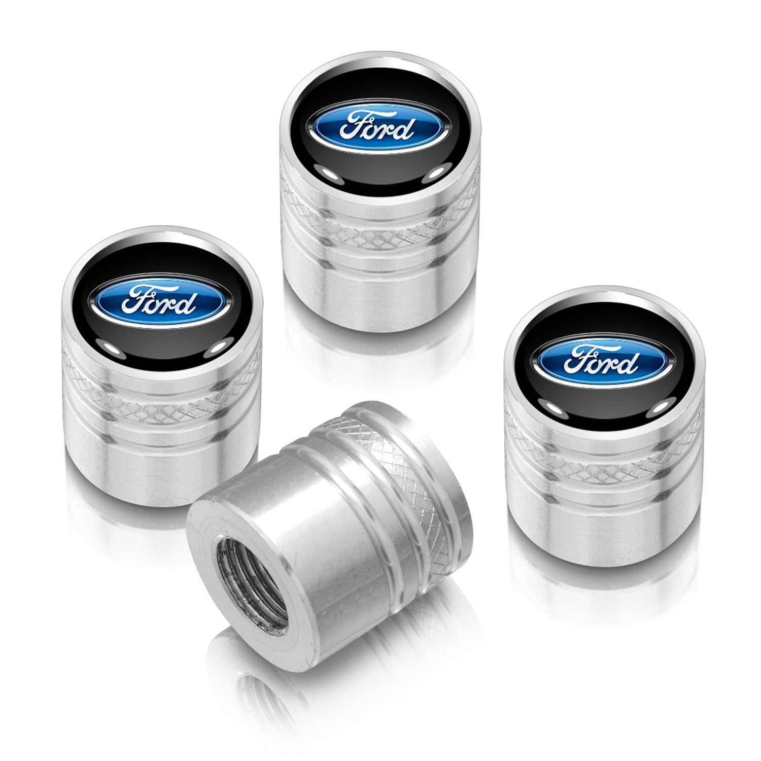 Ford Logo in Black on Silver Chrome Aluminum Cylinder Style Tire Valve Stem Caps Walmart