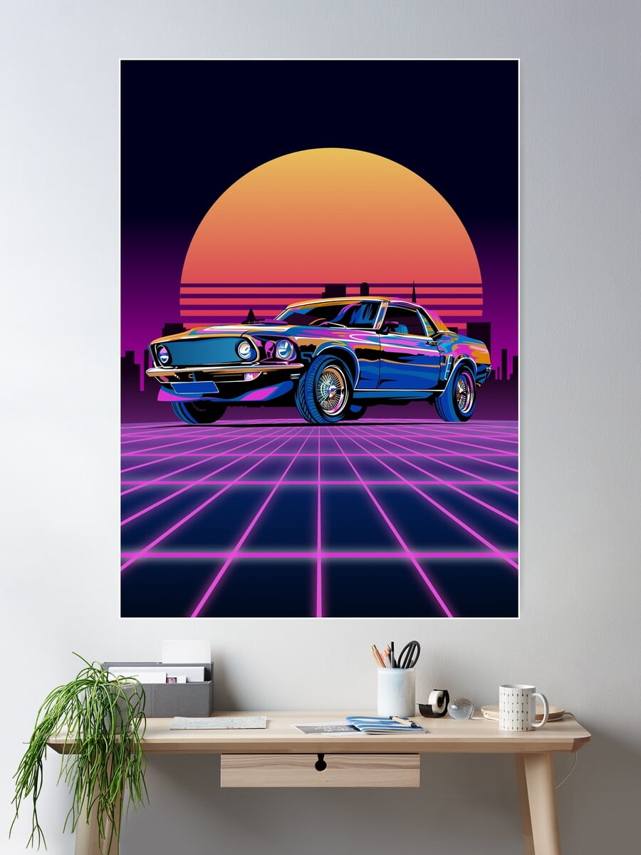 Ford Mustang 1969 Synthwave Poster Wall Art, Modern Wall Decor For ...
