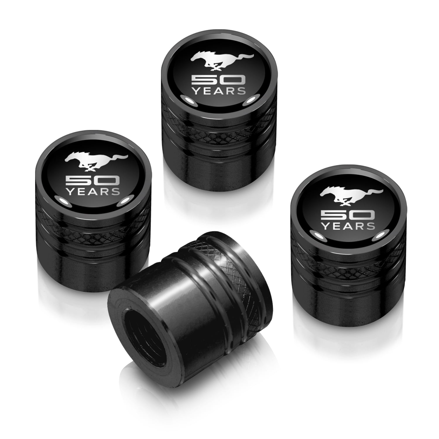 Ford Mustang 50 Years Black on Black Aluminum Cylinder-Style Tire Valve ...