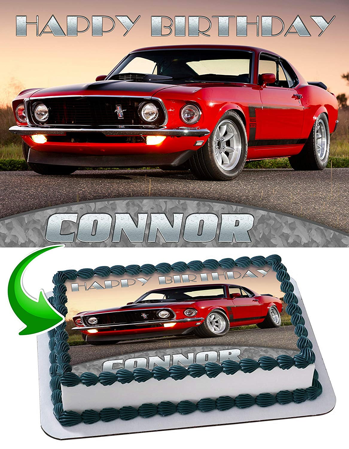Ford Mustang Edible Cake Image Topper Personalized Birthday Party 1/4 ...