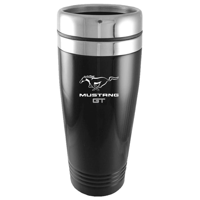 Ford Mustang GT Black 16oz Stainless Steel Tumbler Travel Mug Official ...