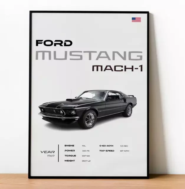 Ford Mustang Mach 1 Poster - Classic American Muscle Car Art - Vintage ...