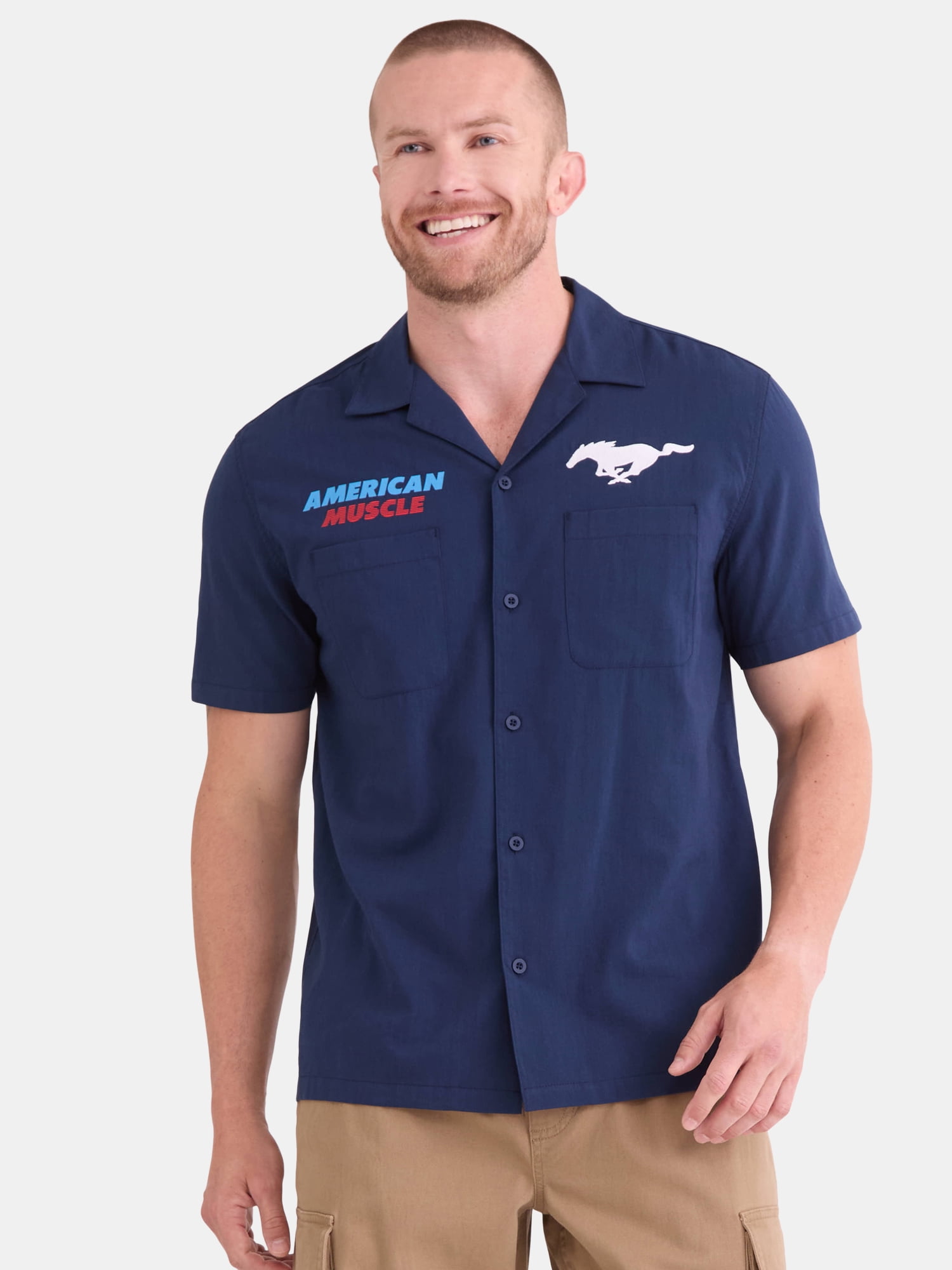 Ford Mustang Men's and Big Men's Front and Back Graphic Button Up ...