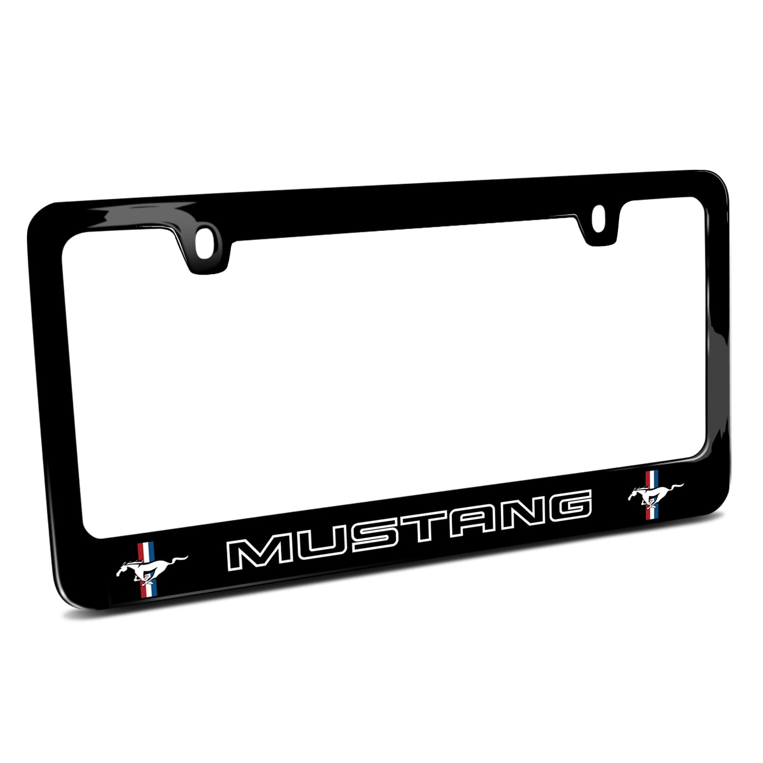 Ford Mustang Outline Dual Logos Black Metal License Plate Frame ...