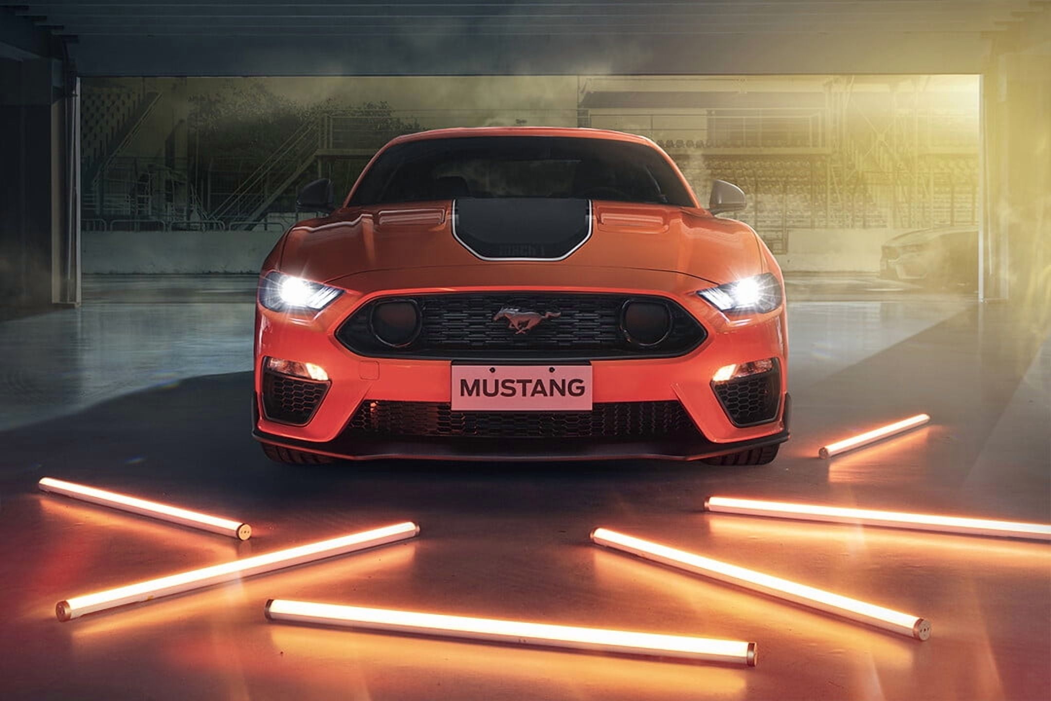 Ford Mustang Red Front View Neon Lights Art Home Decor - 24x36 Inch ...