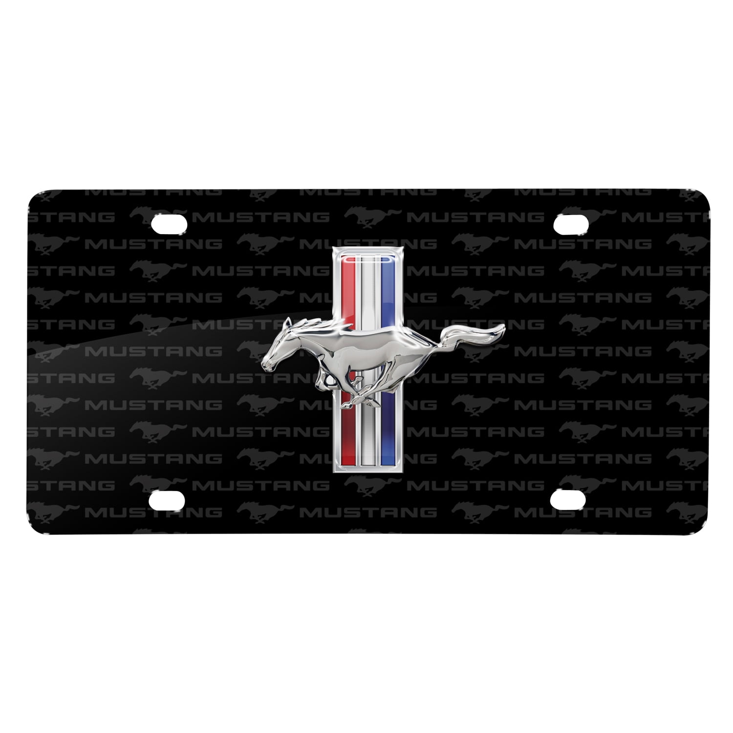 Ford Mustang Tri--Bar 3D Dome Logo on Logo Pattern Black Aluminum ...