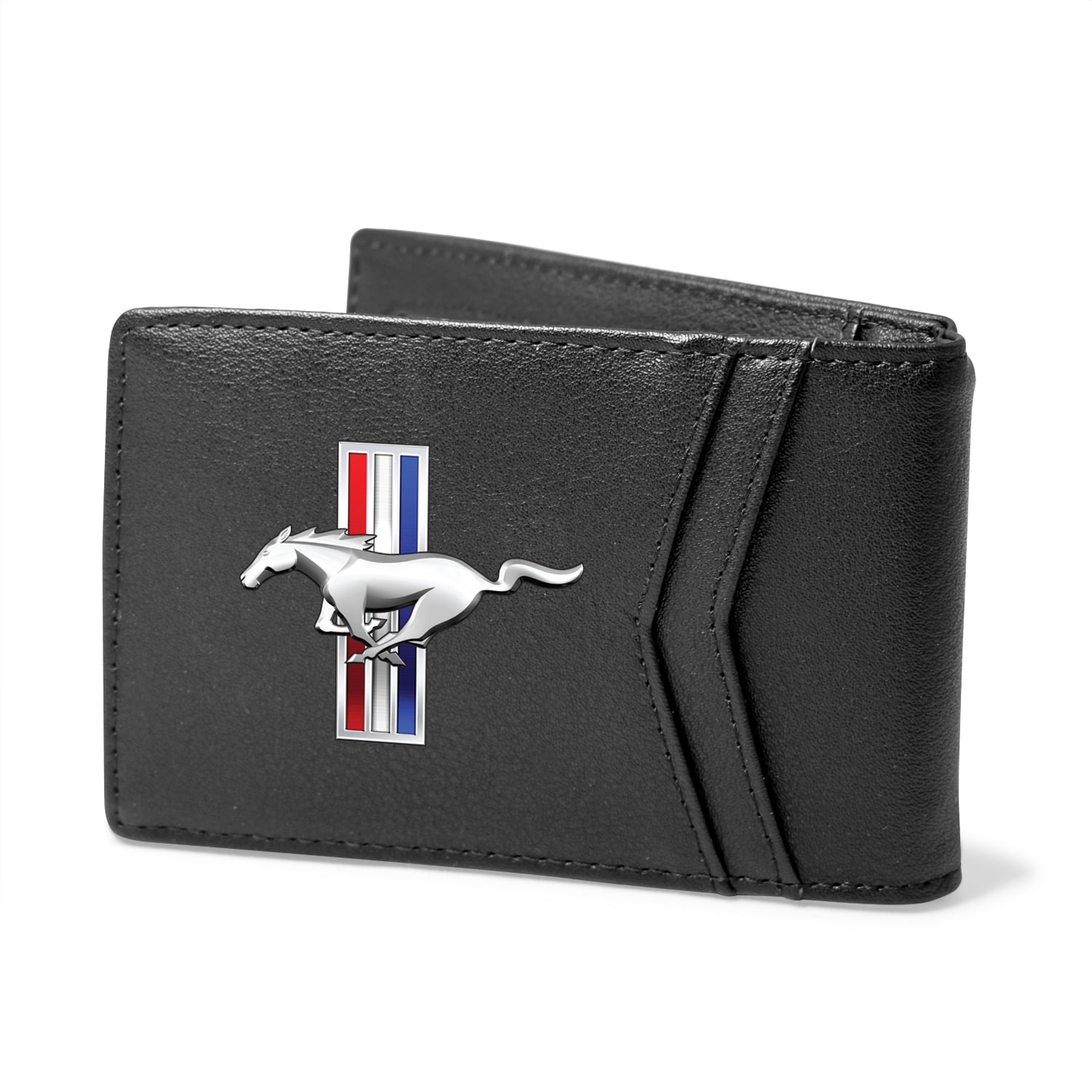 Ford Mustang Tri-Bar Logo Black PU Leather Slim RFID Resistant Bi-fold ...