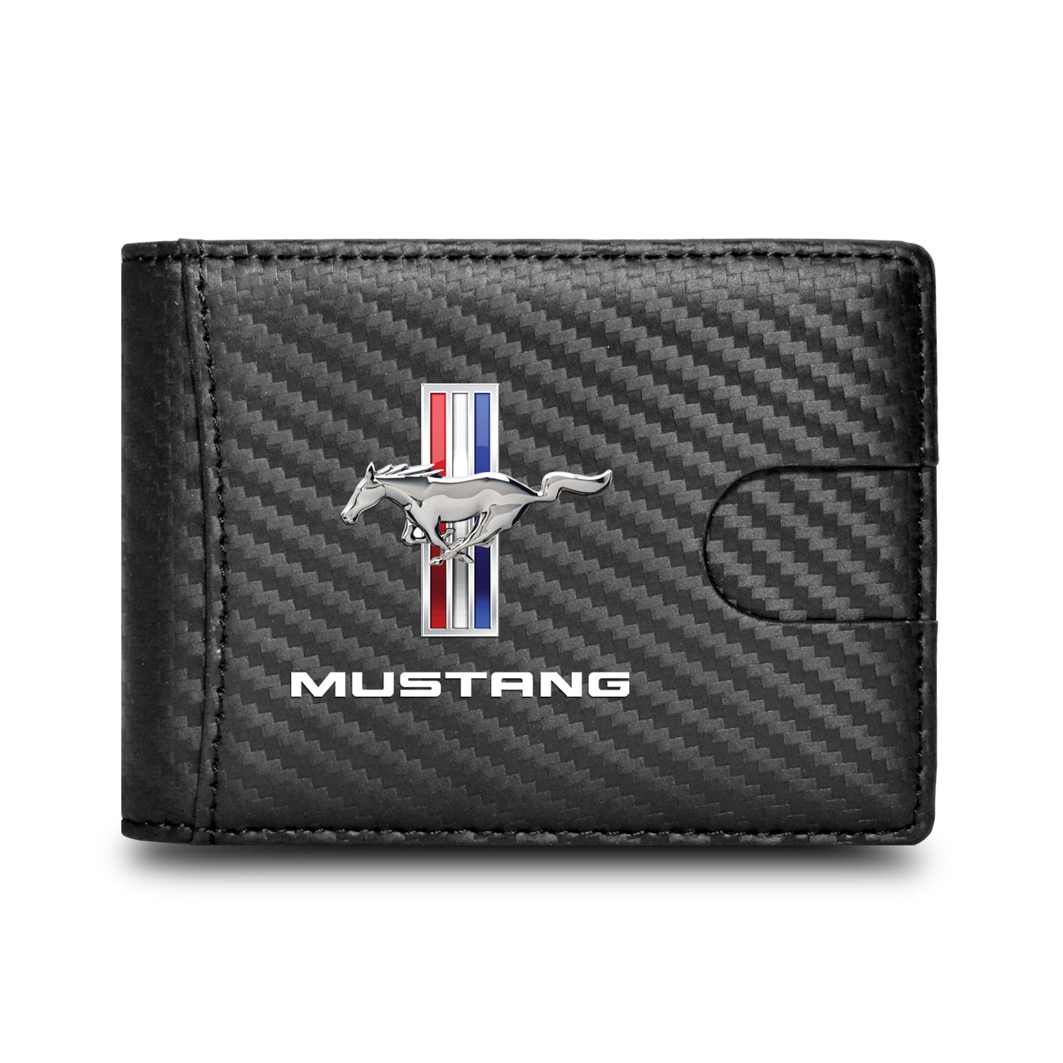 Ford Mustang Tri-Bar Logo Black Slim Leather Carbon Fiber Patterns RFID ...