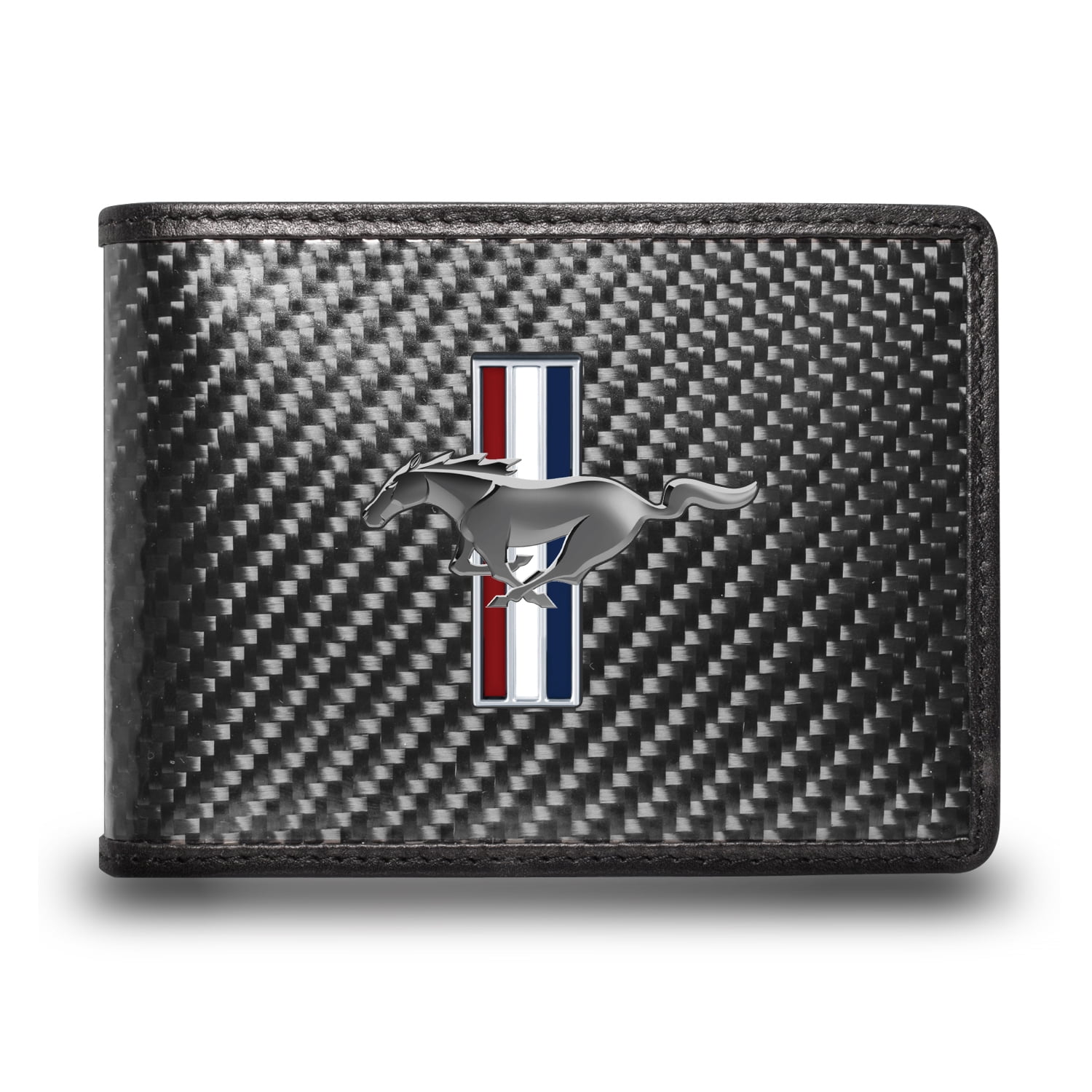 Ford Mustang Tri-bar Black Real Carbon Fiber Leather RFID Block Bi-fold ...